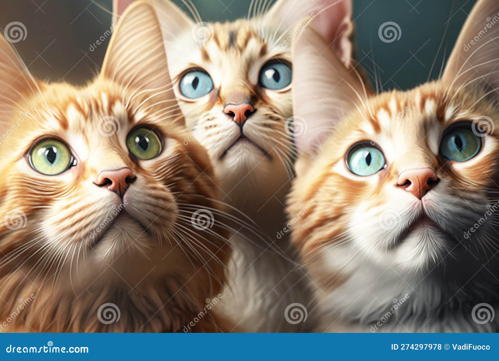 The Three Red-haired Cats Look Up. Close-up Stock Illustration ...