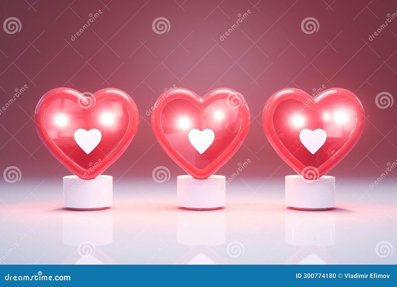 Three Red Heart Shaped Lights on Table Stock Photo - Image of space ...