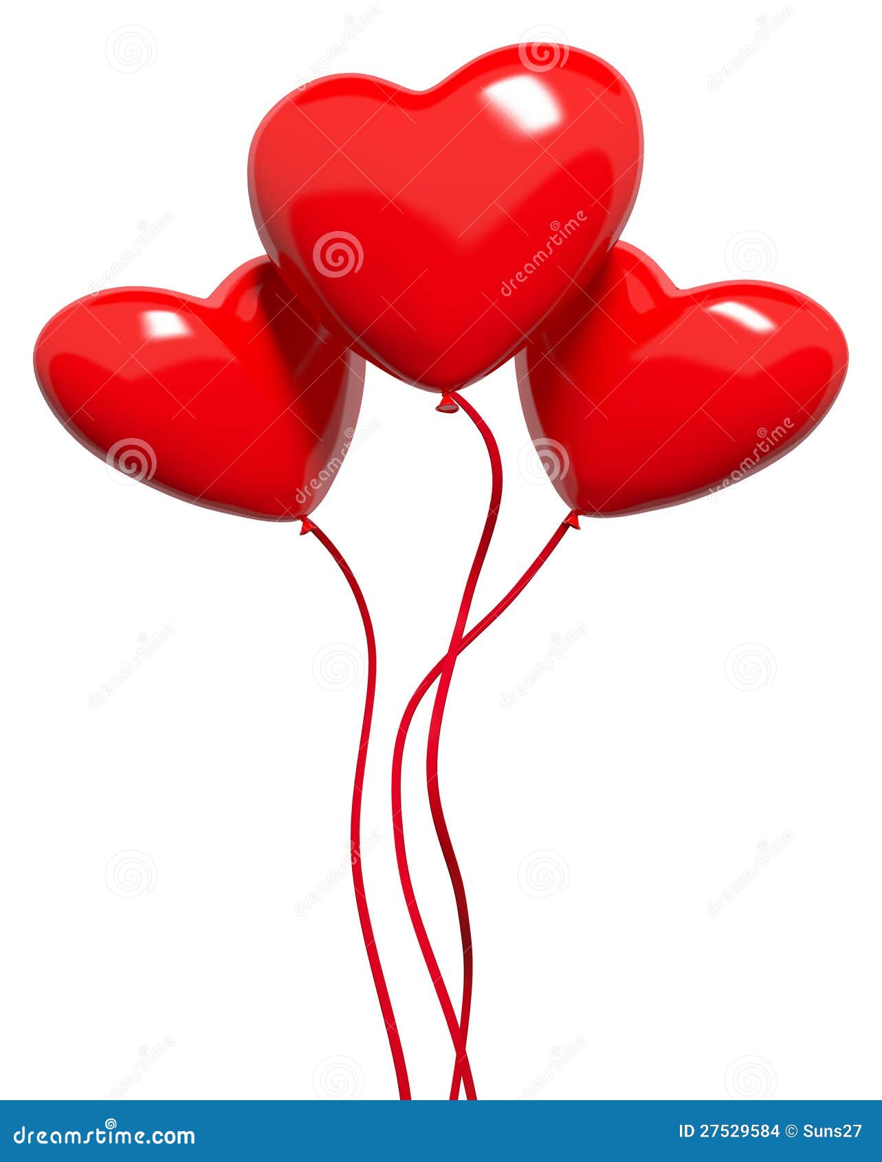 Three red hearts-balloons stock illustration. Illustration of emotion ...