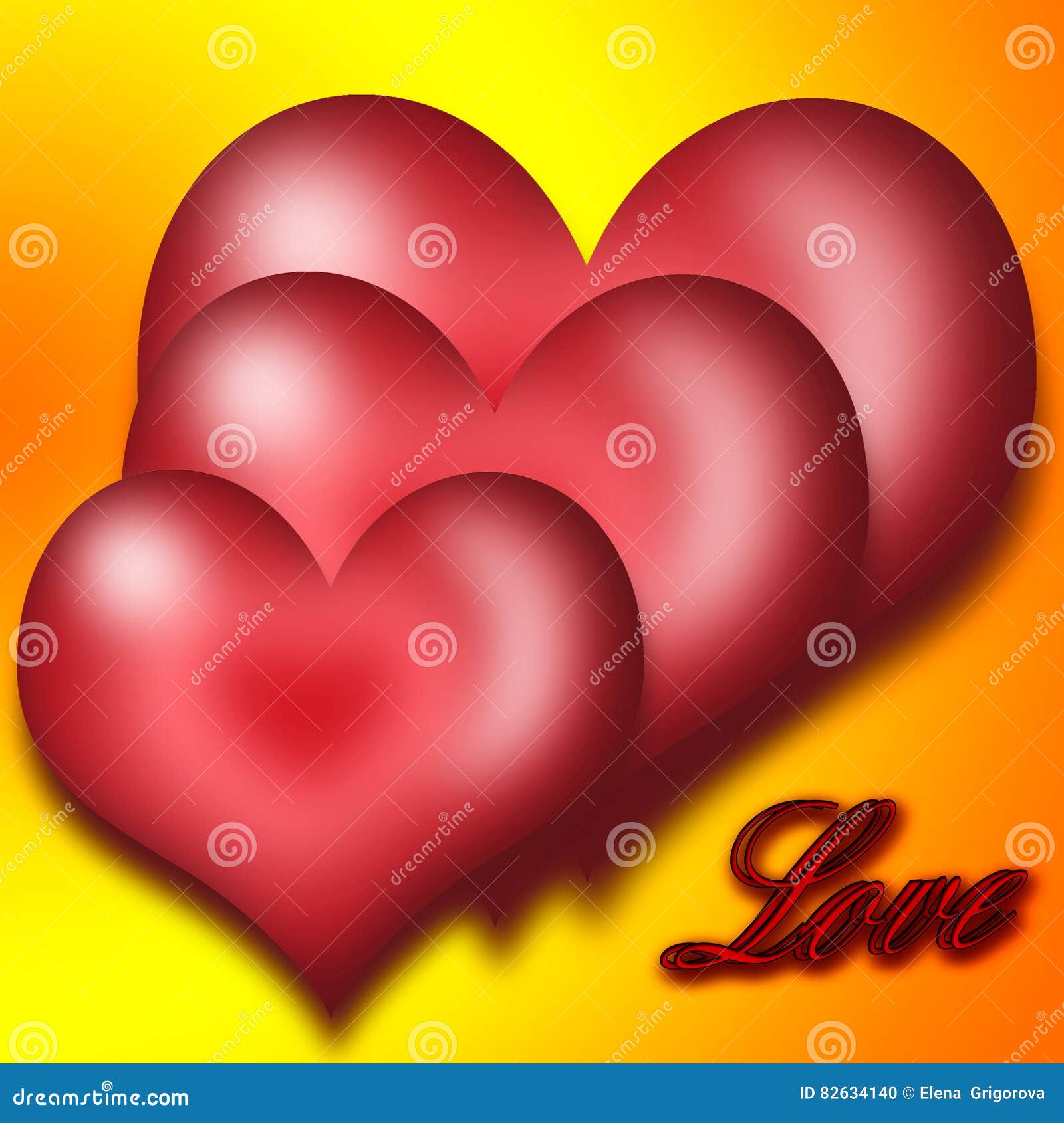 Three red hearts stock illustration. Illustration of icon - 82634140