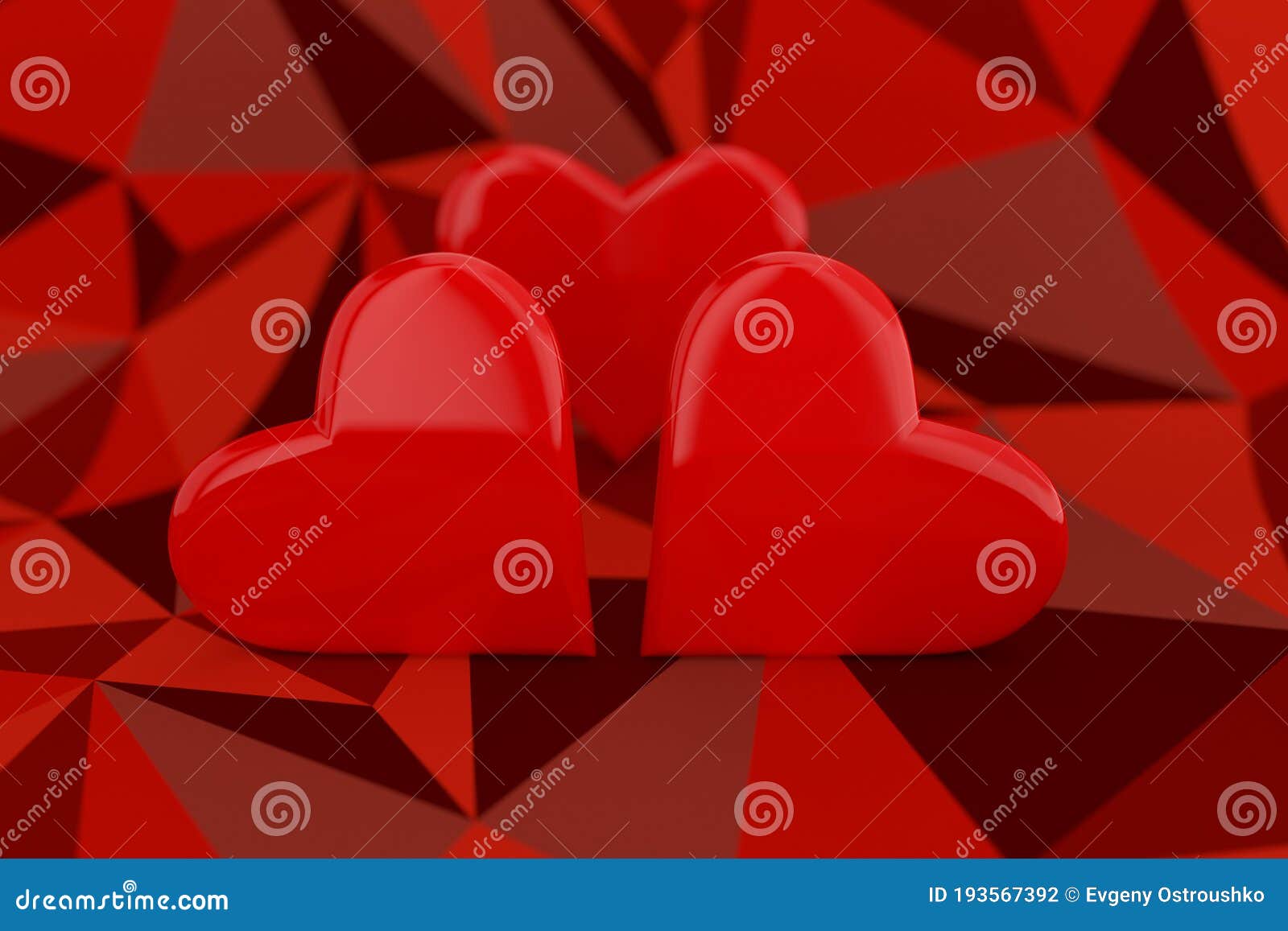 Three Red Hearts on a Low Poly Red Background Stock Illustration ...