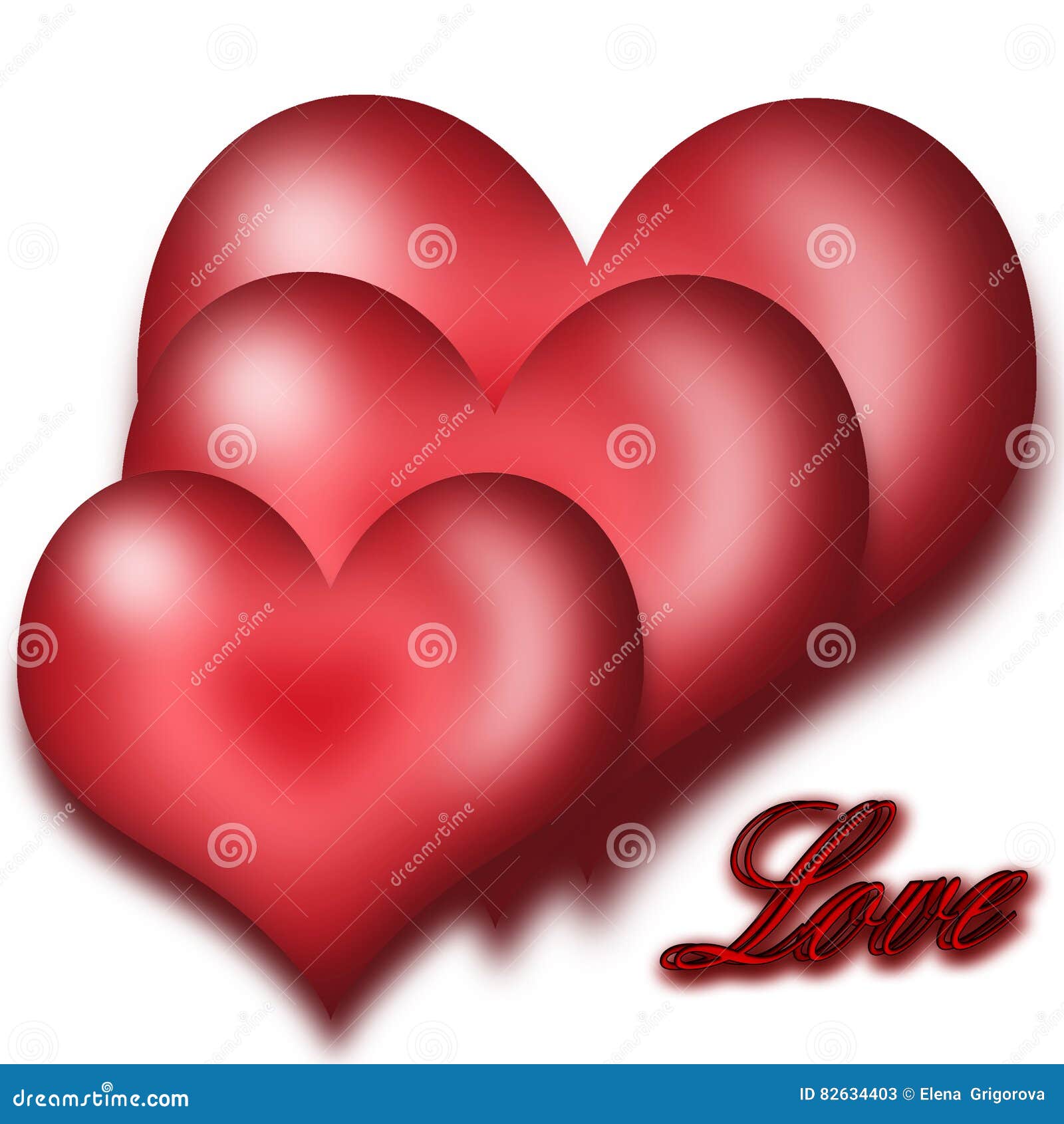 Three red hearts stock illustration. Illustration of greeting - 82634403