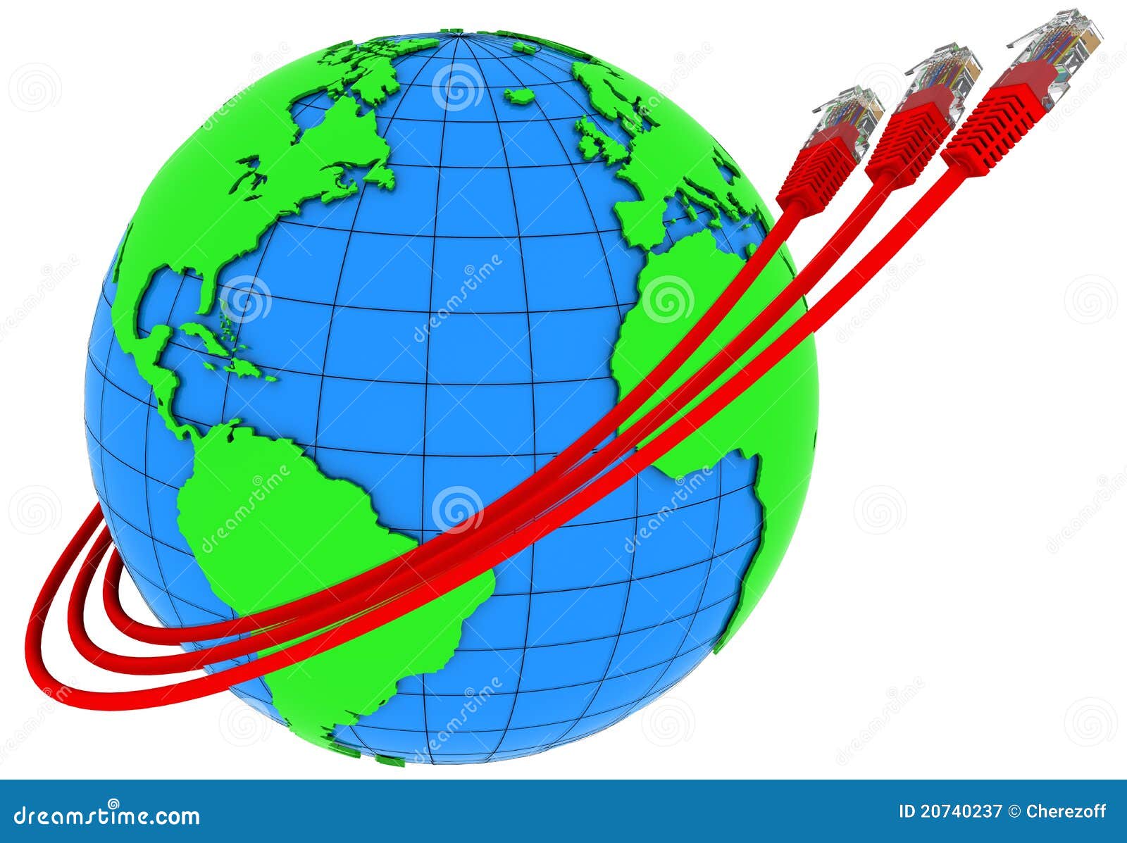 Three Red Internet Cables Wrap Around the Earth Stock Illustration ...