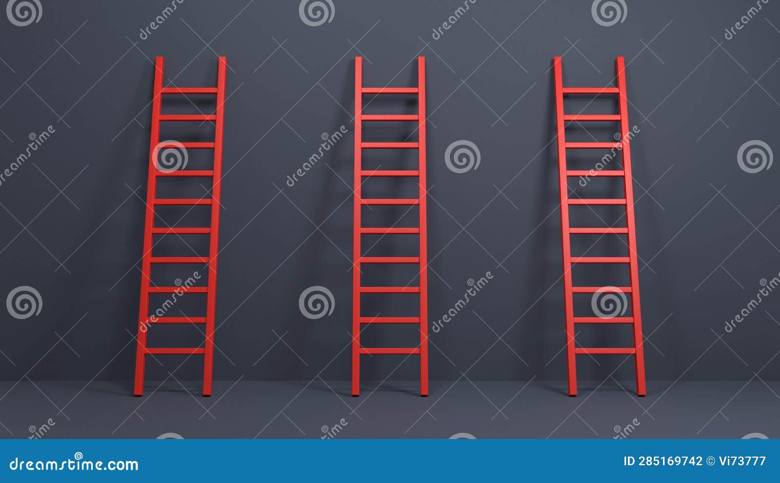 Three Red Ladders Near the Dark Wall. Concept for Teamwork or ...