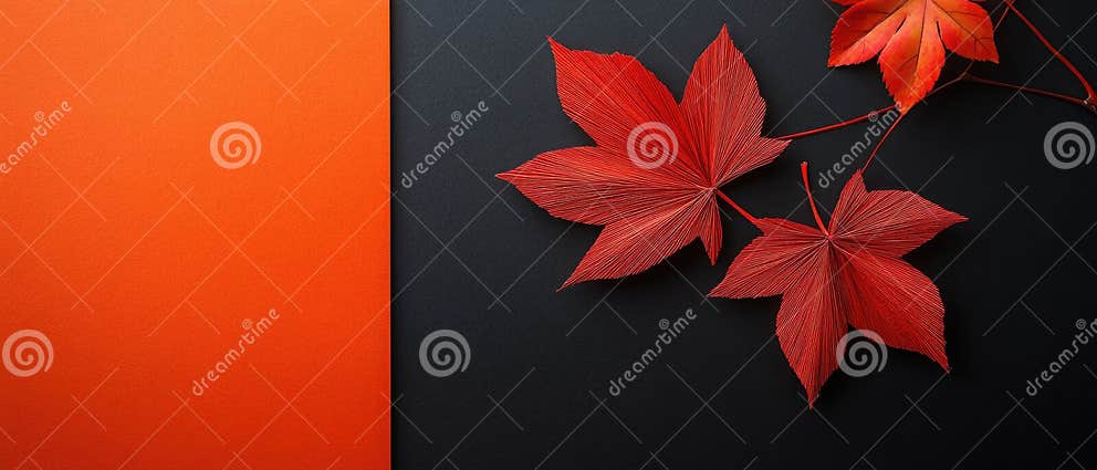 "VIBRANT RED MAPLE LEAVES AGAINST a BLACK and ORANGE BACKDROP" Stock ...