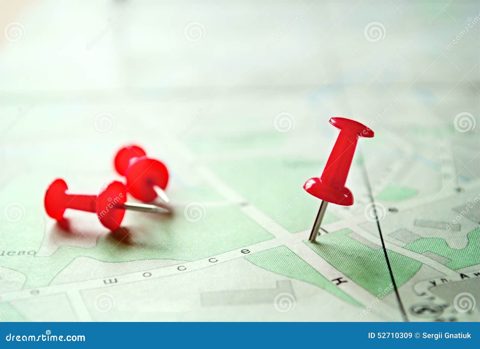 Three Red Marking Pins on Top of a Map Stock Image - Image of sharp ...