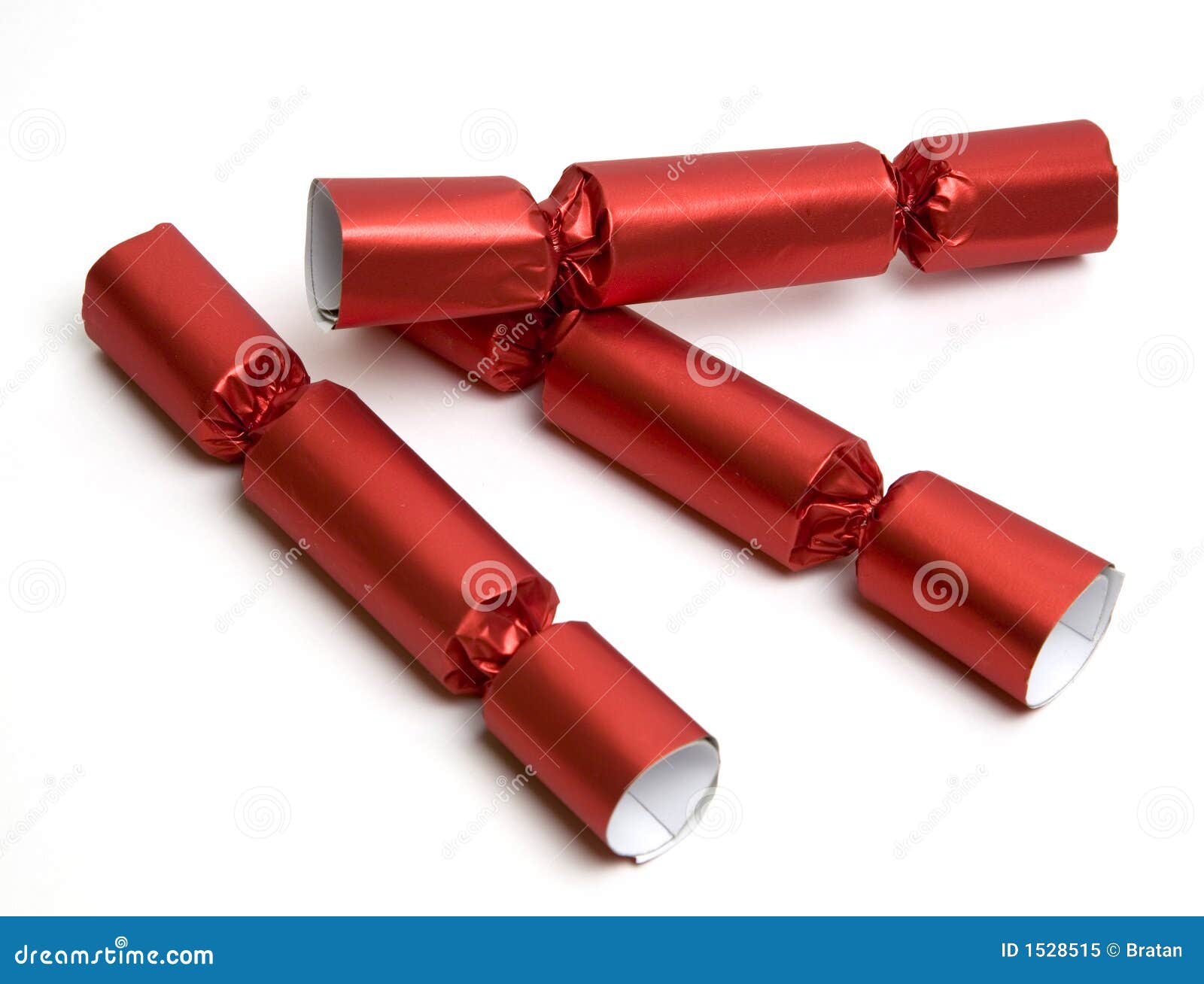 Three red party crackers stock image. Image of snap, christmas - 1528515