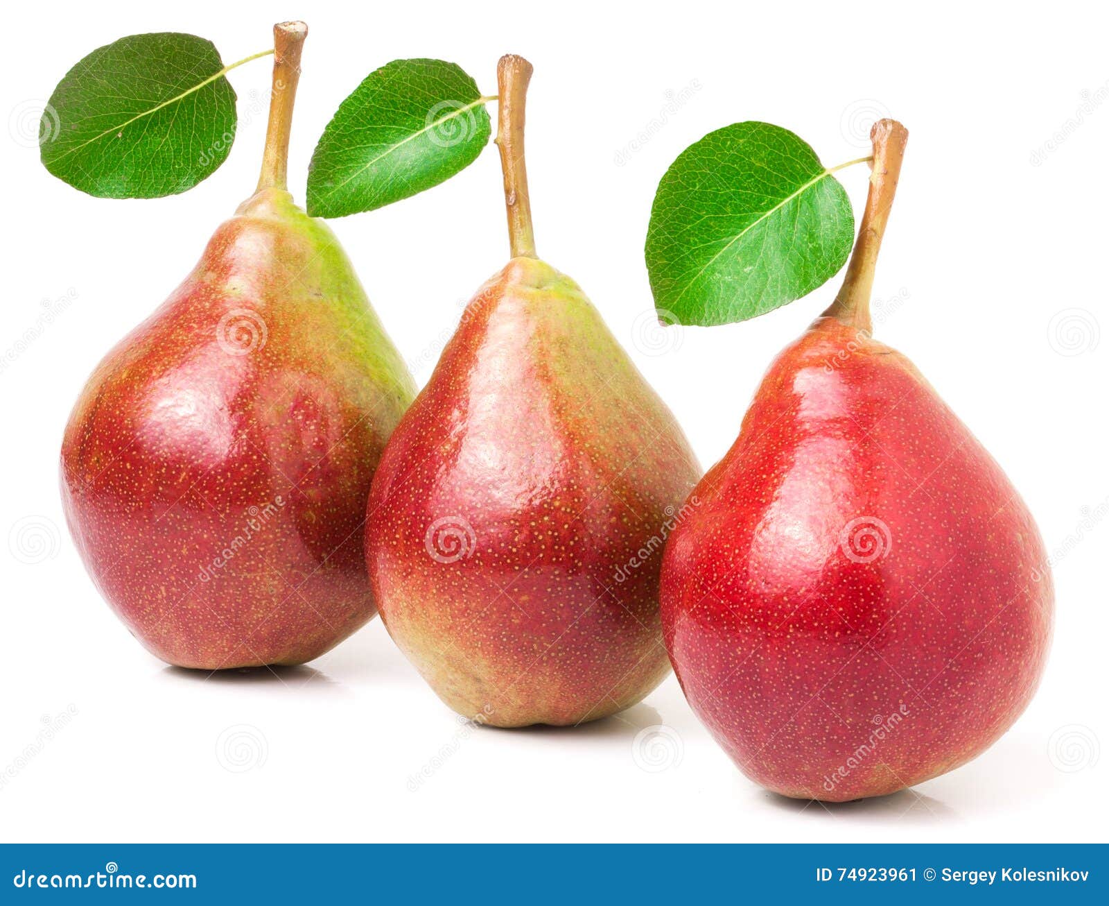 Three Red Pears with Leaves Isolated on White Background Stock Image ...