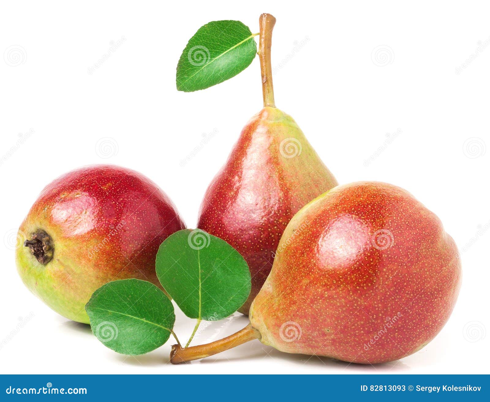 Three Red Pears with Leaves Isolated on White Background Stock Image ...