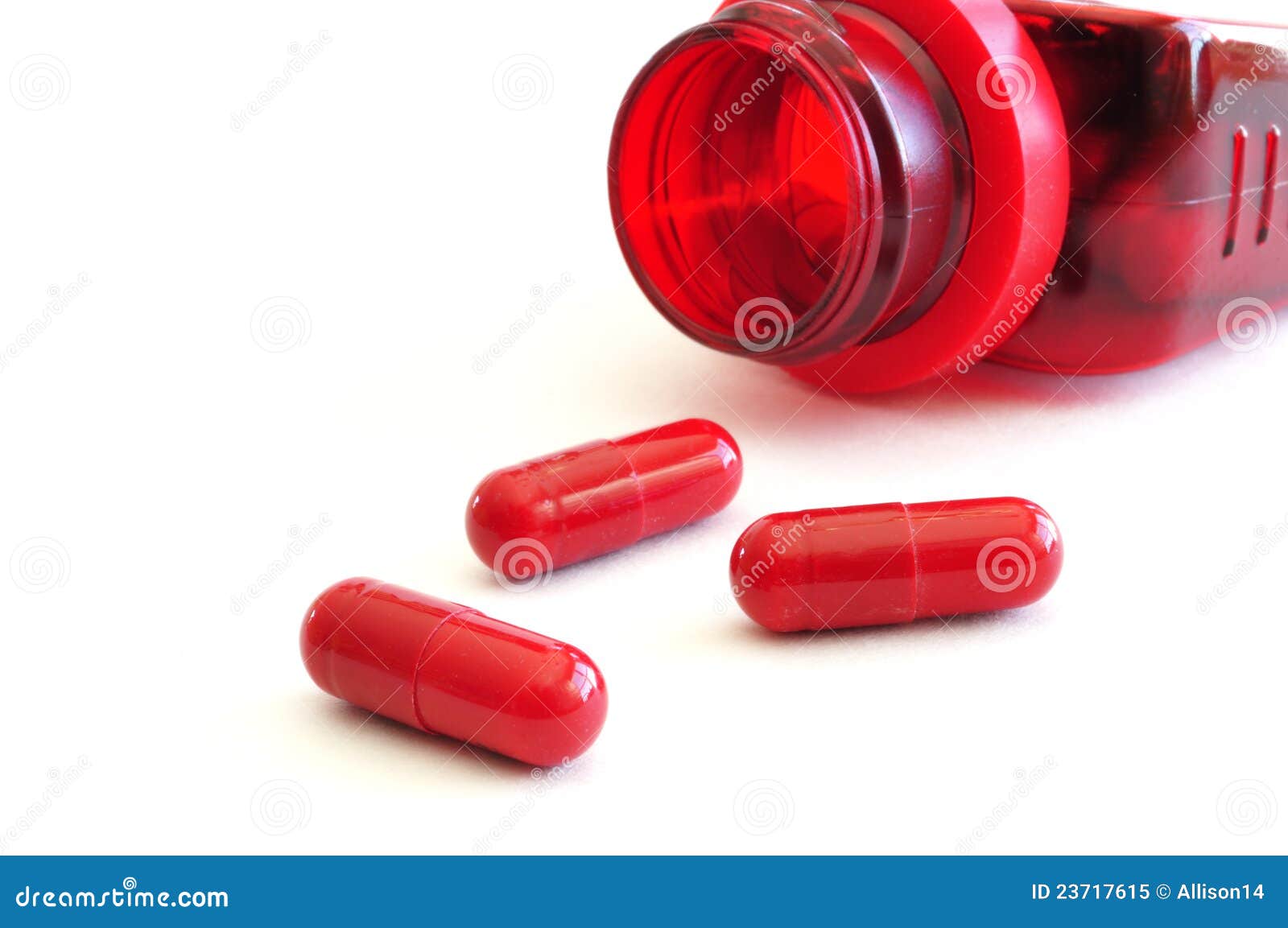 Three Red Pills (Capsules) & Prescription Bottle Stock Image - Image of ...