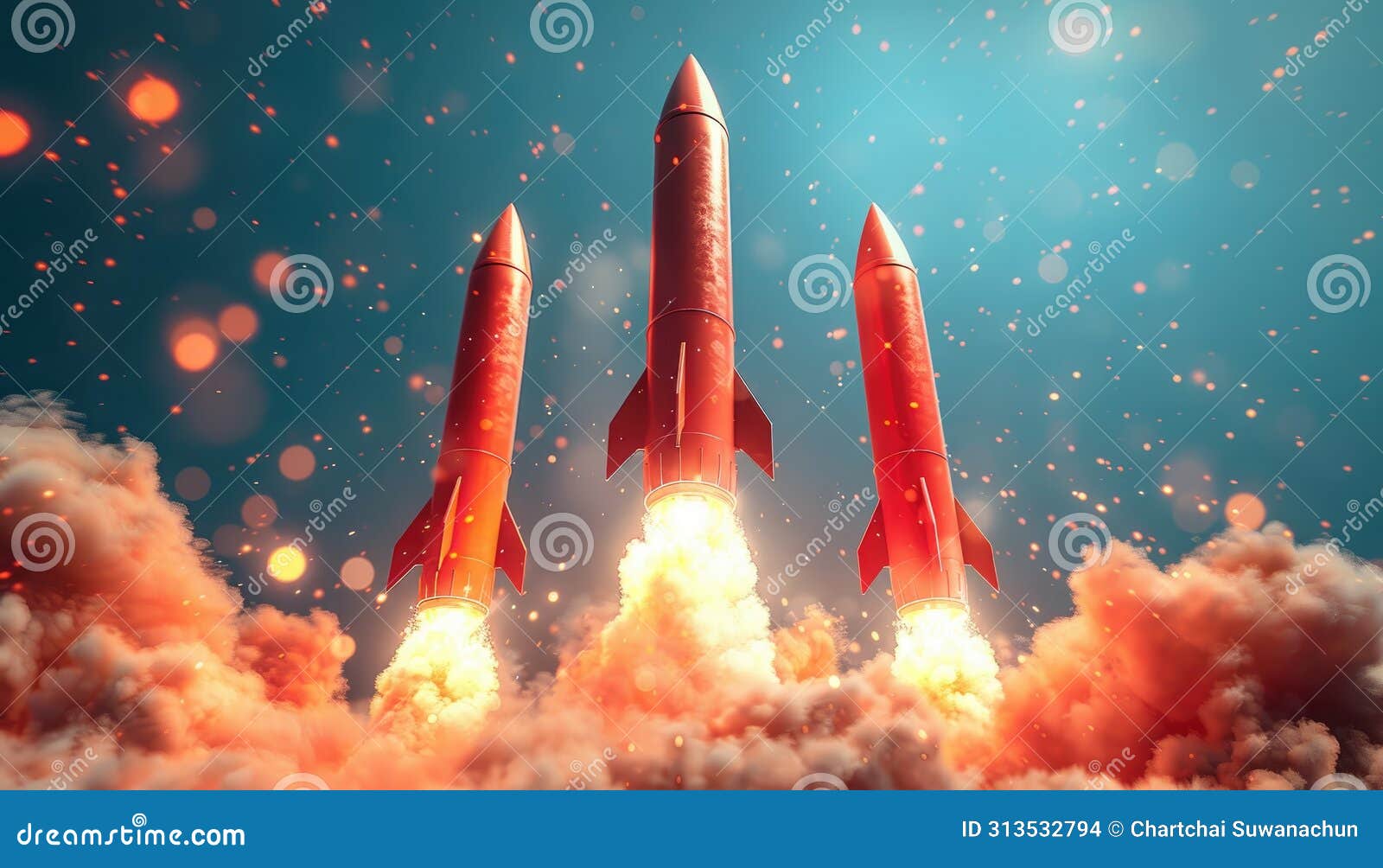 Three Red Rockets are Flying through the Sky by AI Generated Image ...