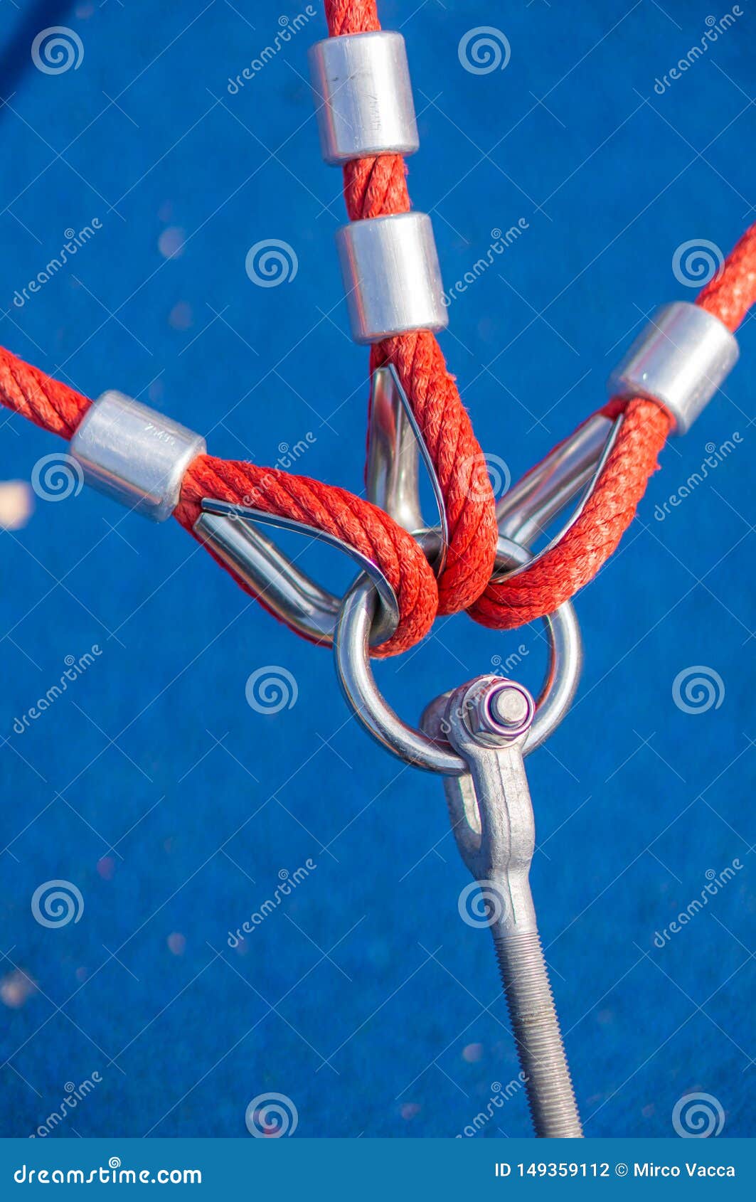 Three red ropes on ring stock photo. Image of metal - 149359112