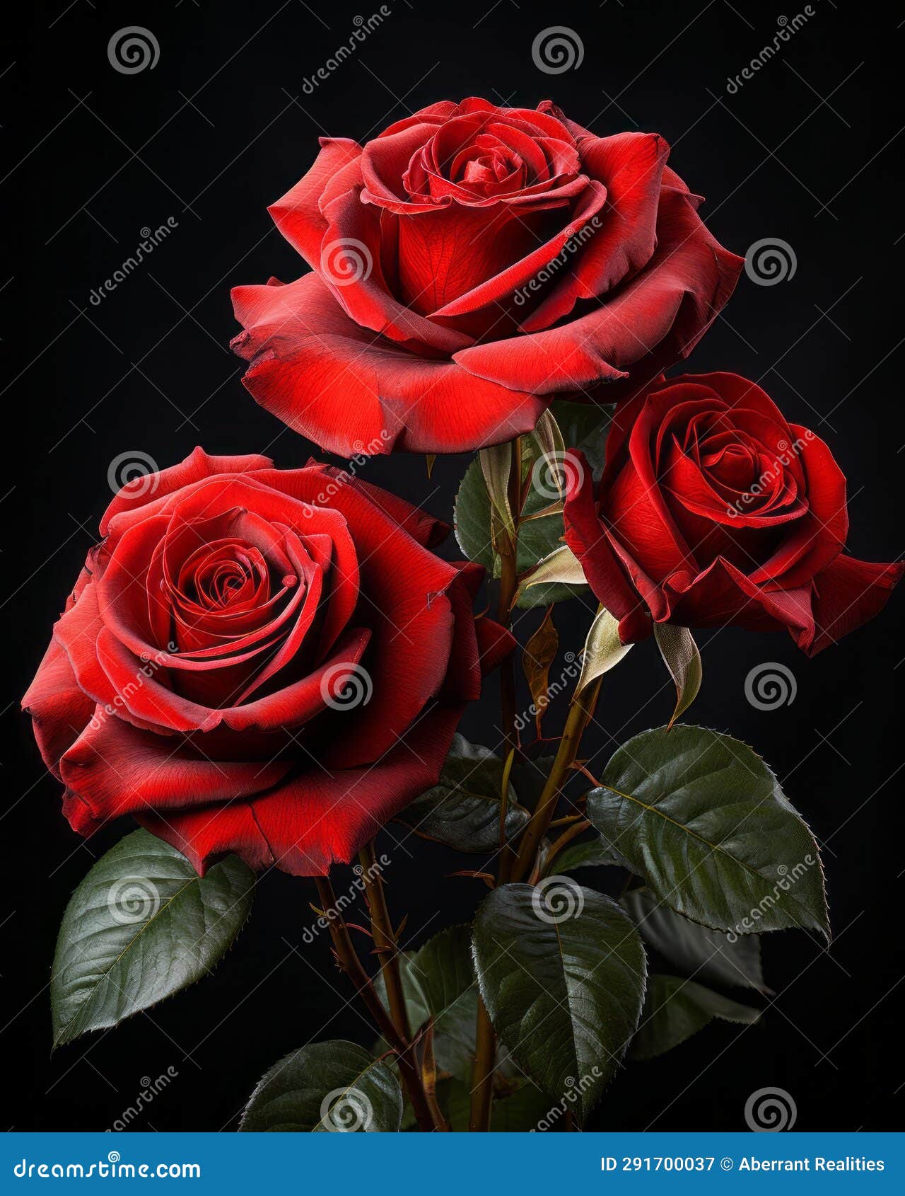 Three Red Roses on a Black Background Stock Illustration - Illustration of anniversary, rose ...
