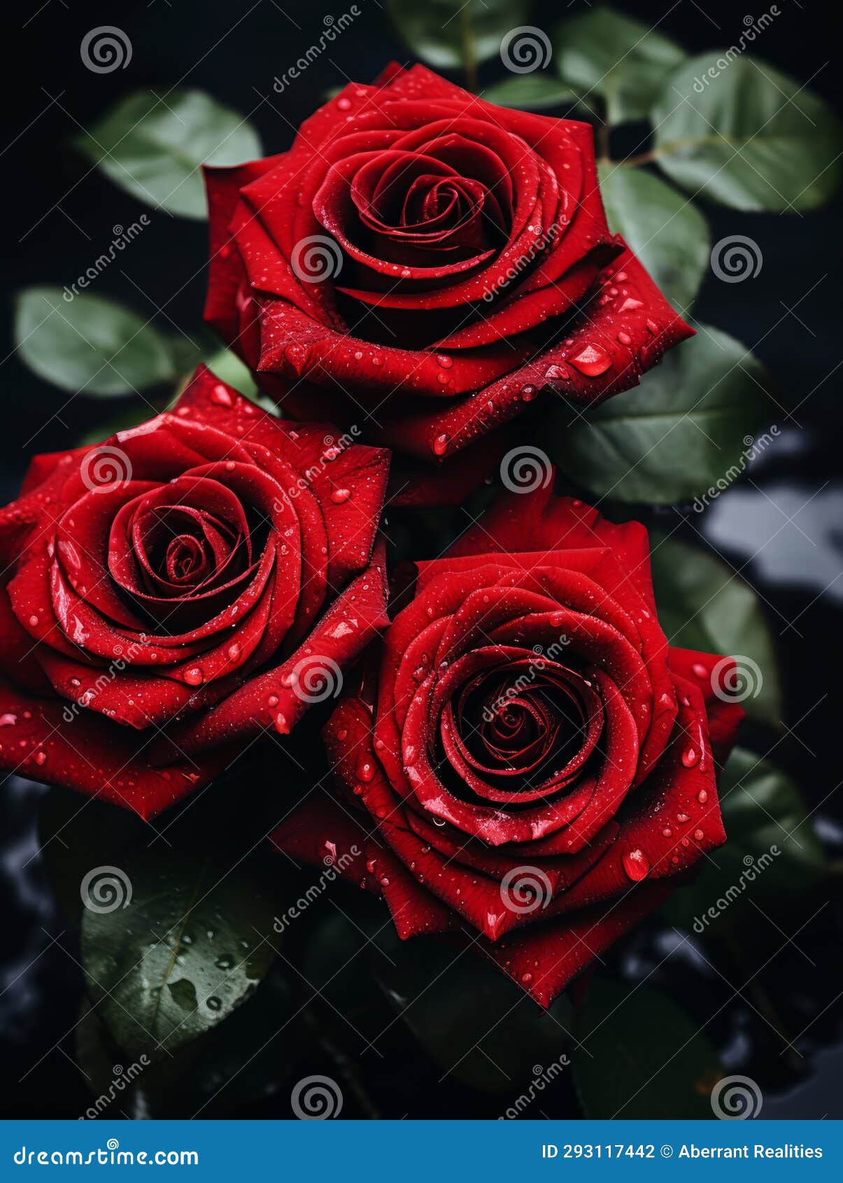 Three Red Roses on a Black Background Stock Illustration - Illustration ...