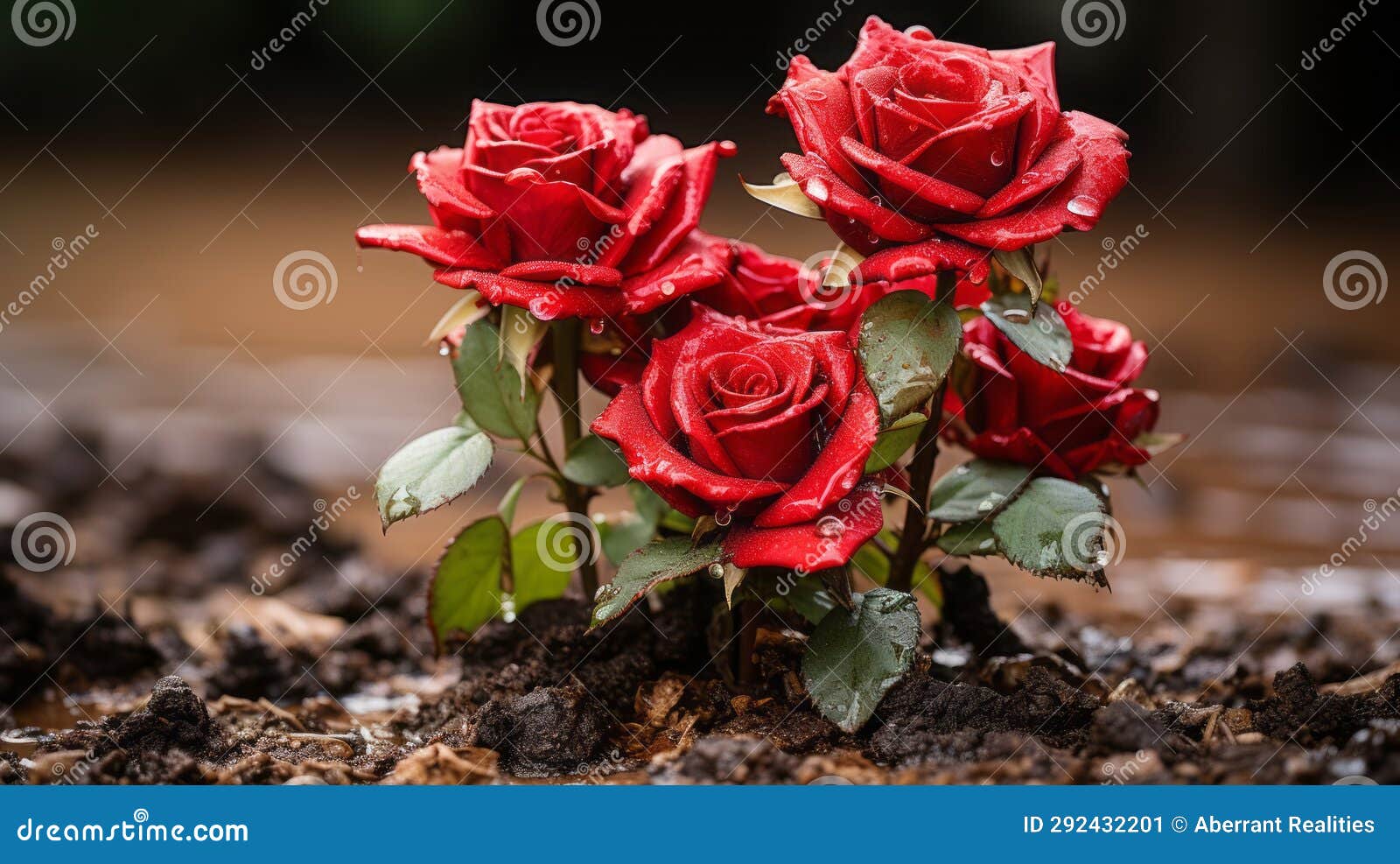 Three Red Roses Growing Out of the Mud Stock Illustration ...
