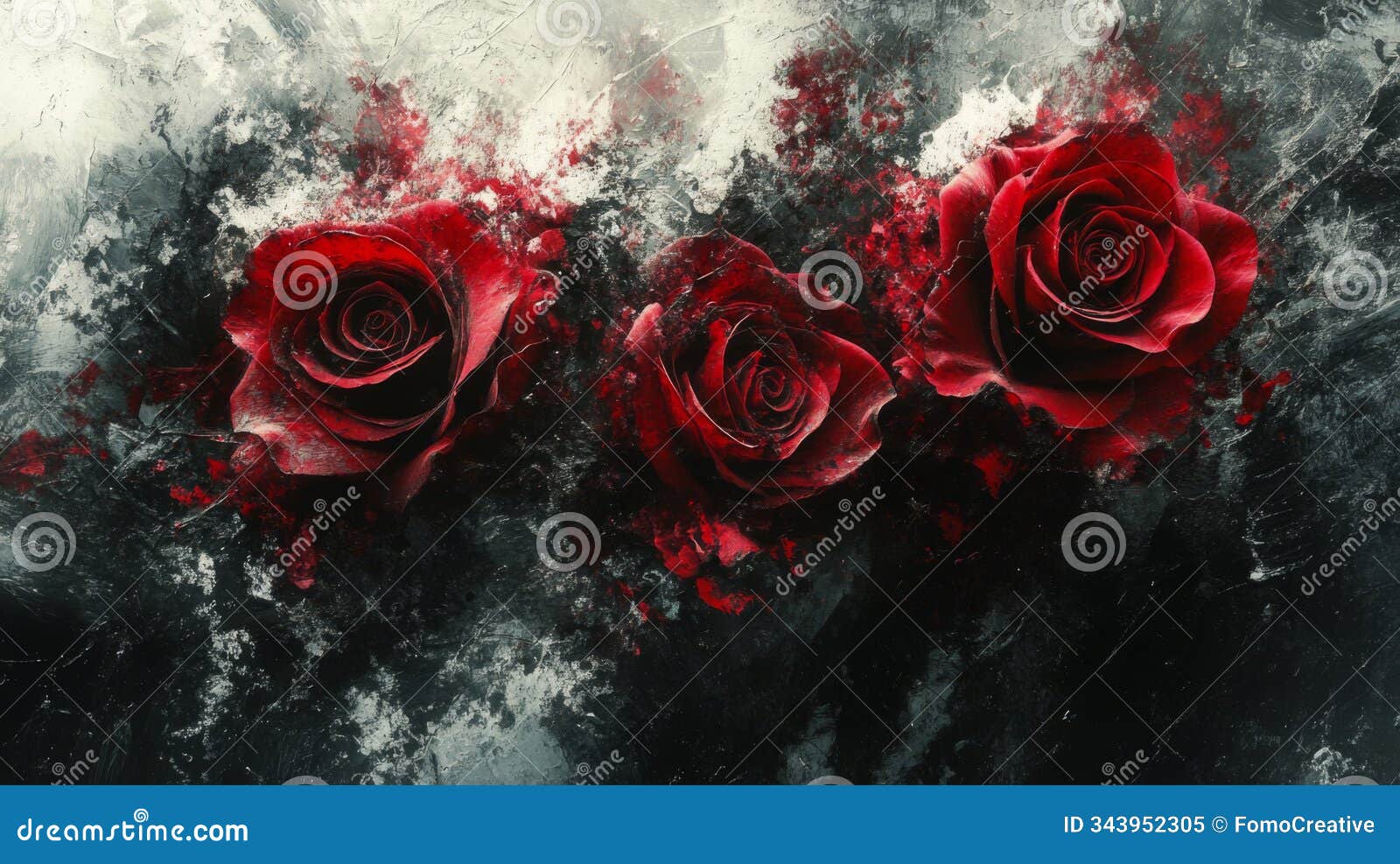 Three Red Roses on a Grungy Dark Background Stock Illustration ...