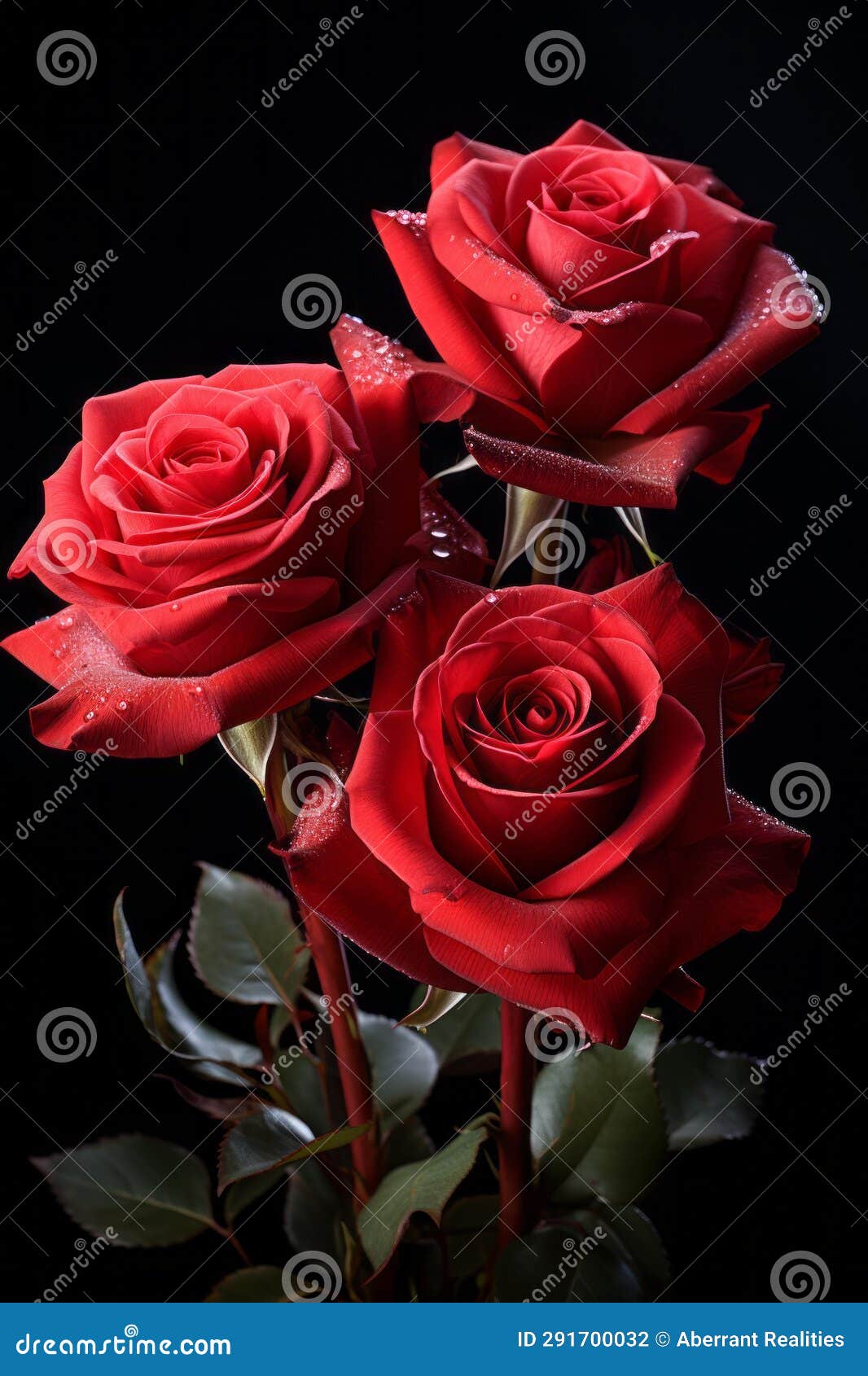 Three Red Roses in a Vase on a Black Background Stock Illustration ...