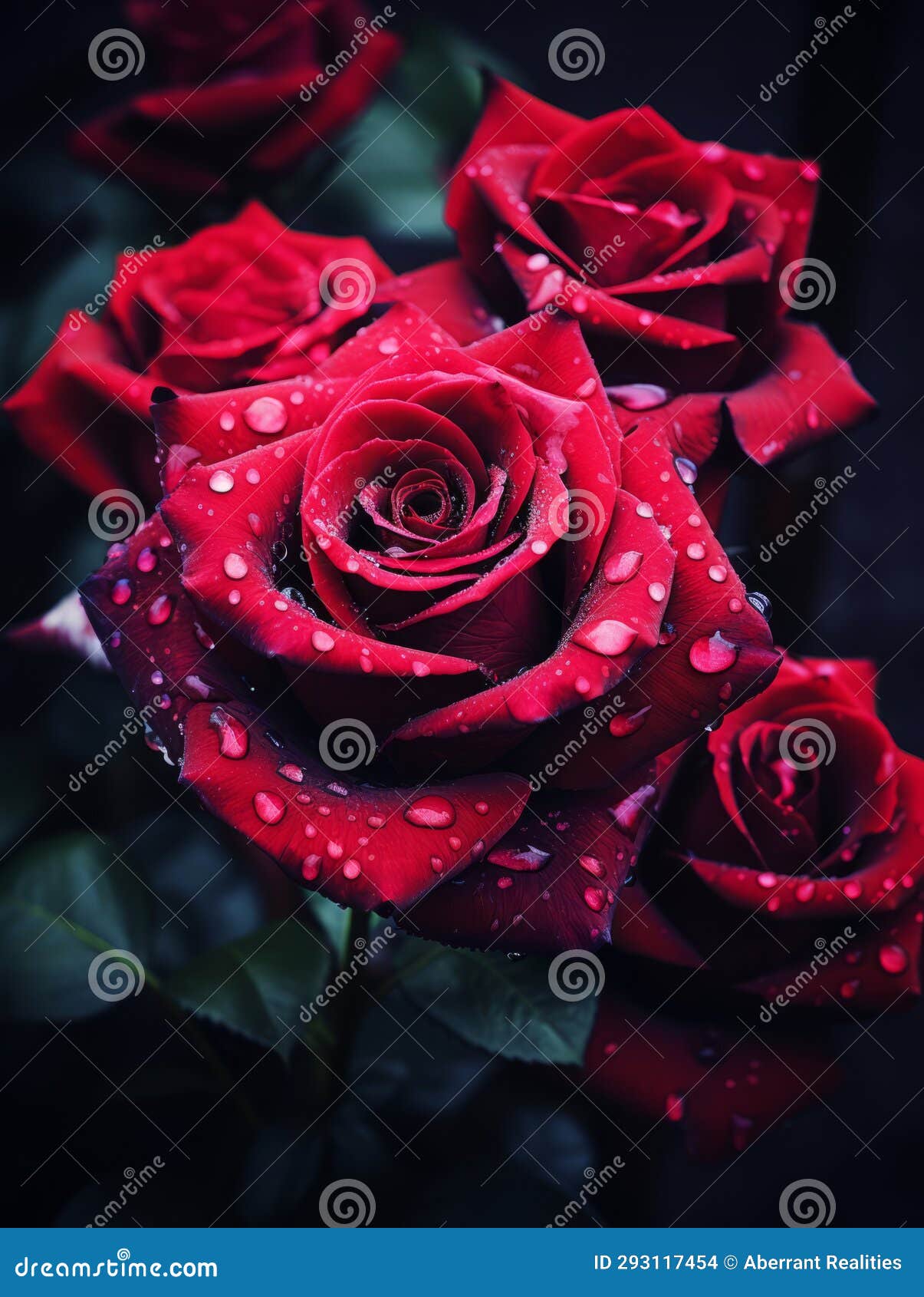 Three Red Roses with Water Droplets on Them Stock Photo - Image of ...