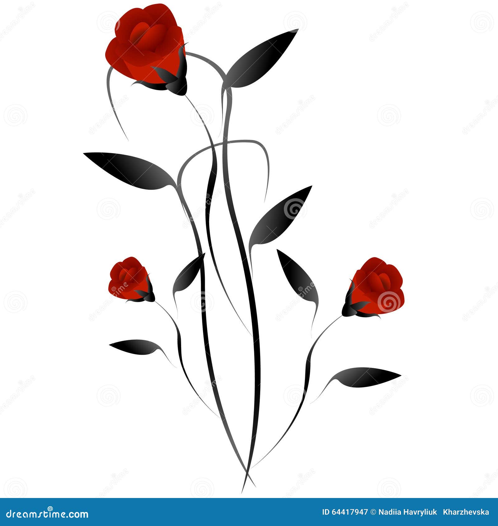 Three red roses. stock vector. Illustration of rose, abstract - 64417947