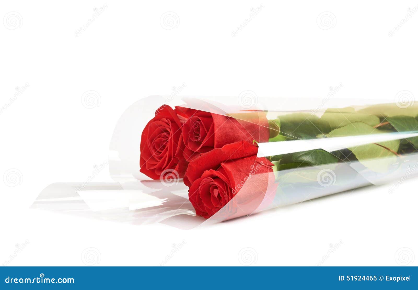 Three Red Roses in a Wrapping Stock Image - Image of flora, green: 51924465