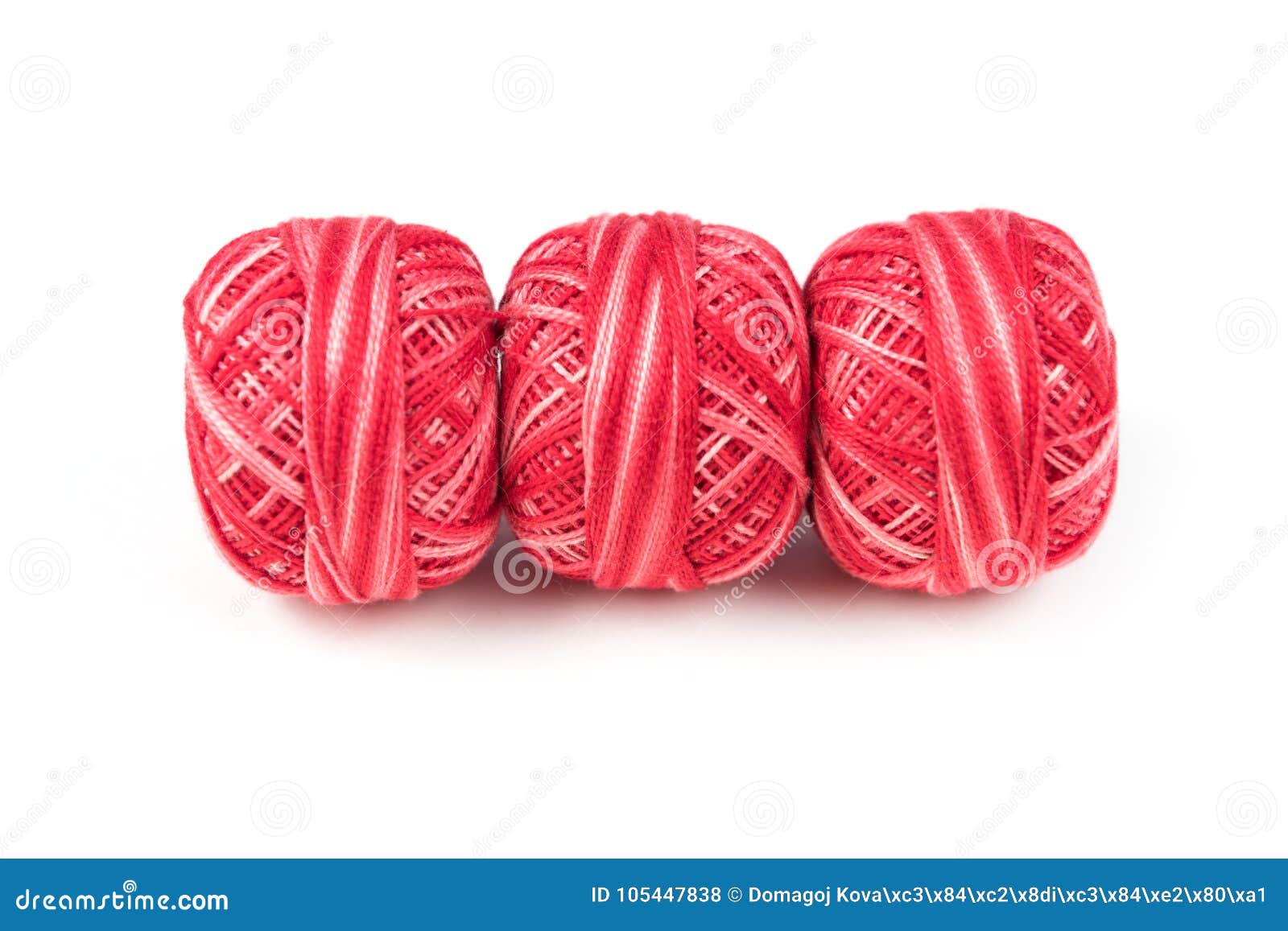 Three Red Sewing Threads in a Row on a White Background Stock Photo ...