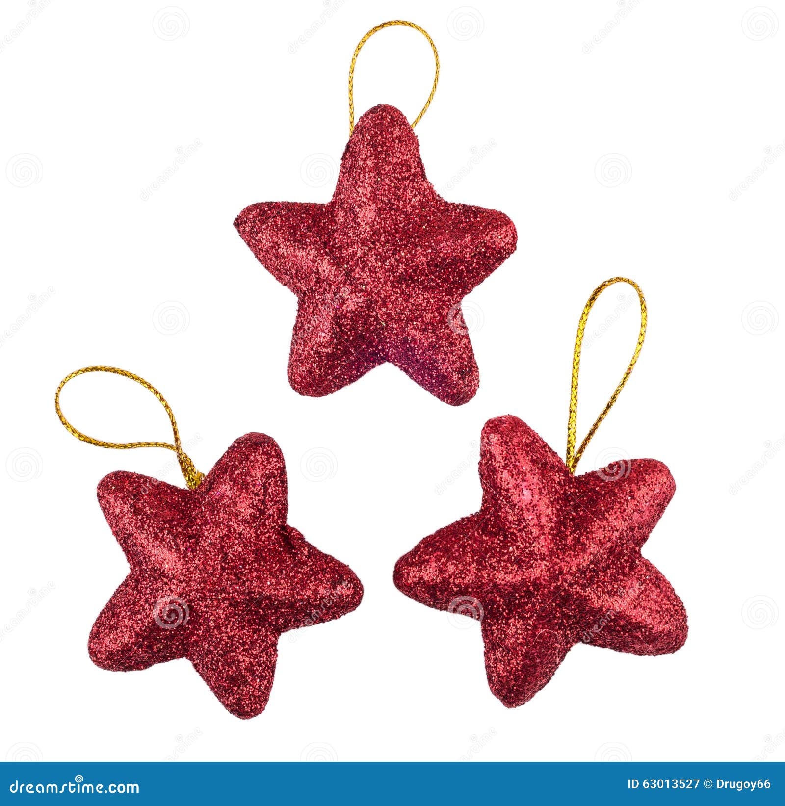 Three Red Stars Christmas Decorations on White Stock Image - Image of ...