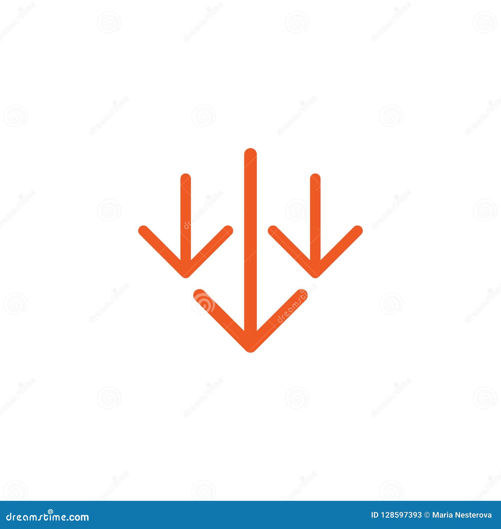 Three Red Thin Arrows Down Icon. Download Sign. Fall, Decrease Symbol Isolated on White Stock ...