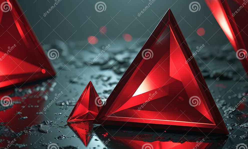 Three Red Triangular Objects with Reflective Surfaces are Arranged in ...