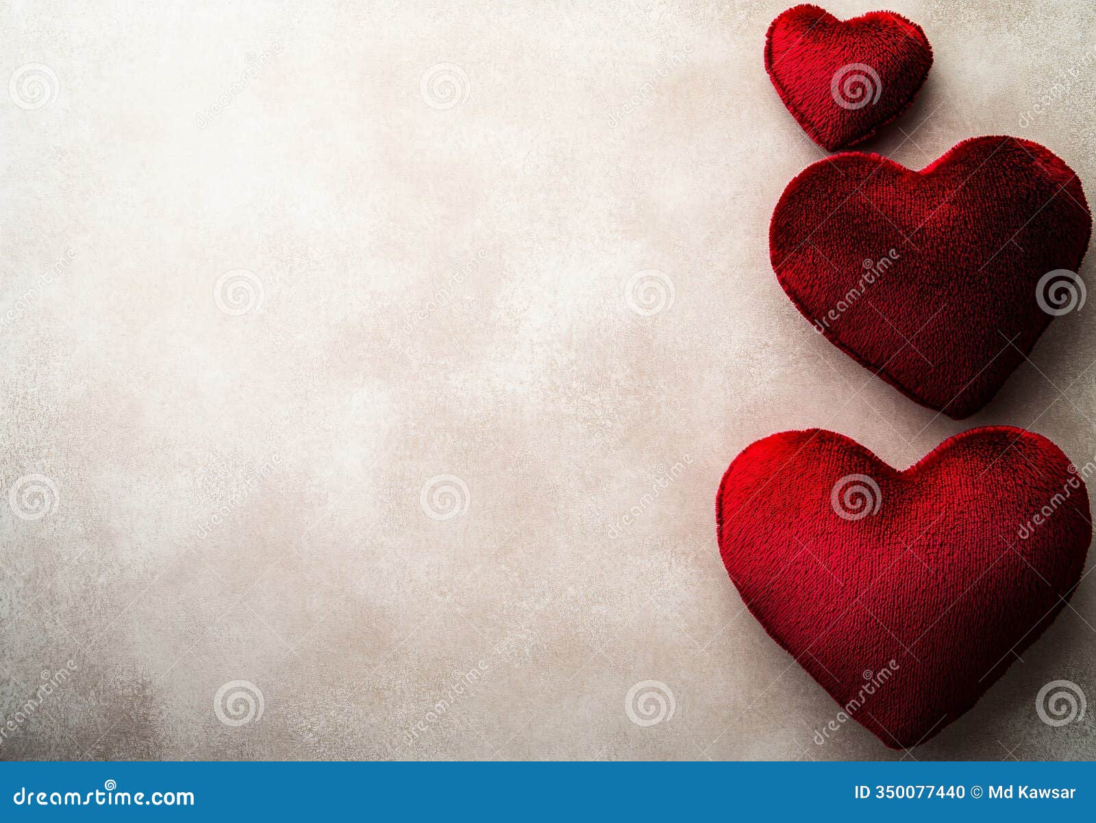 Three Red Velvet Hearts on Beige Background High Quality Image Stock ...