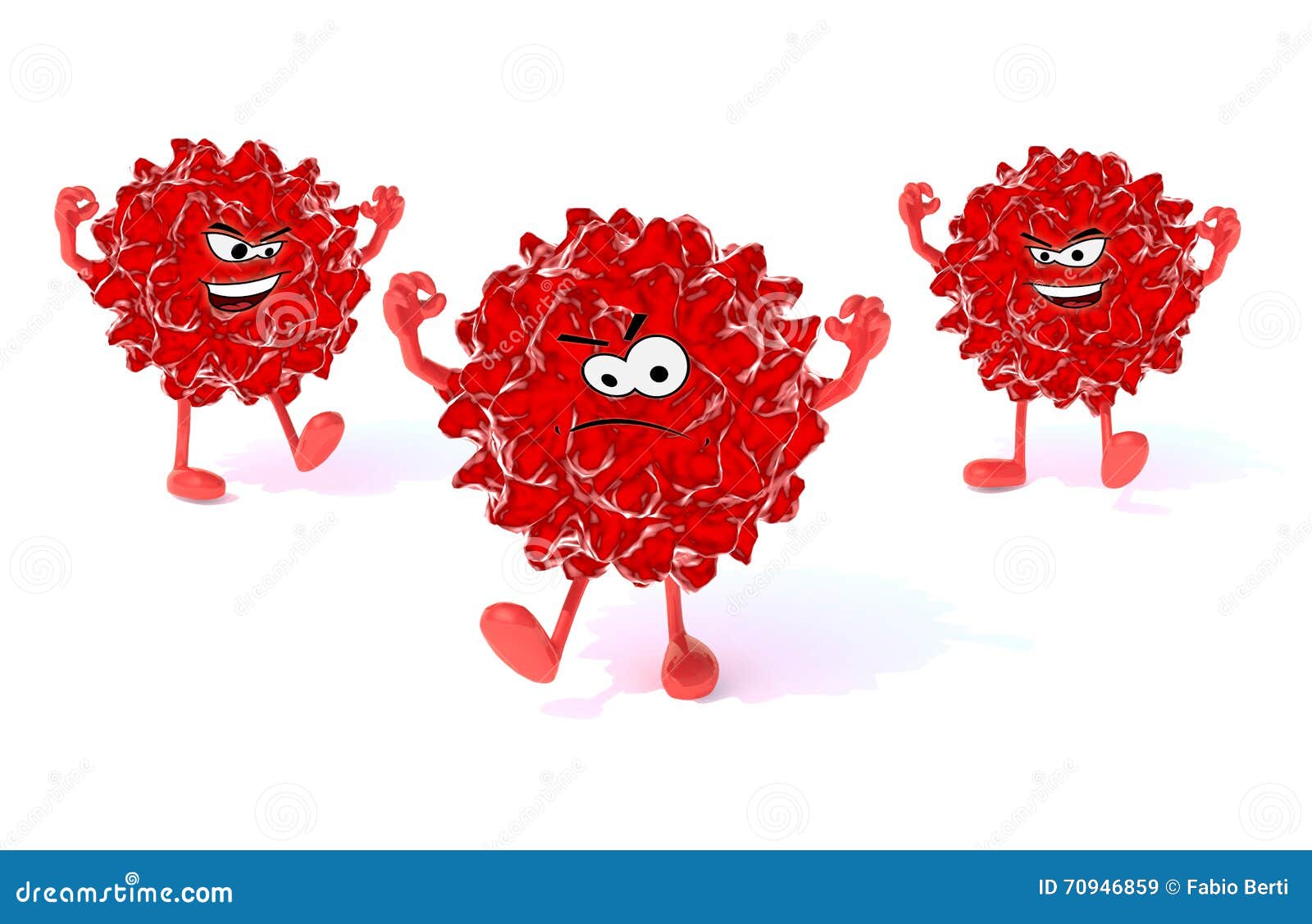 Three Red Virus with Arms, Legs and Face Stock Illustration ...
