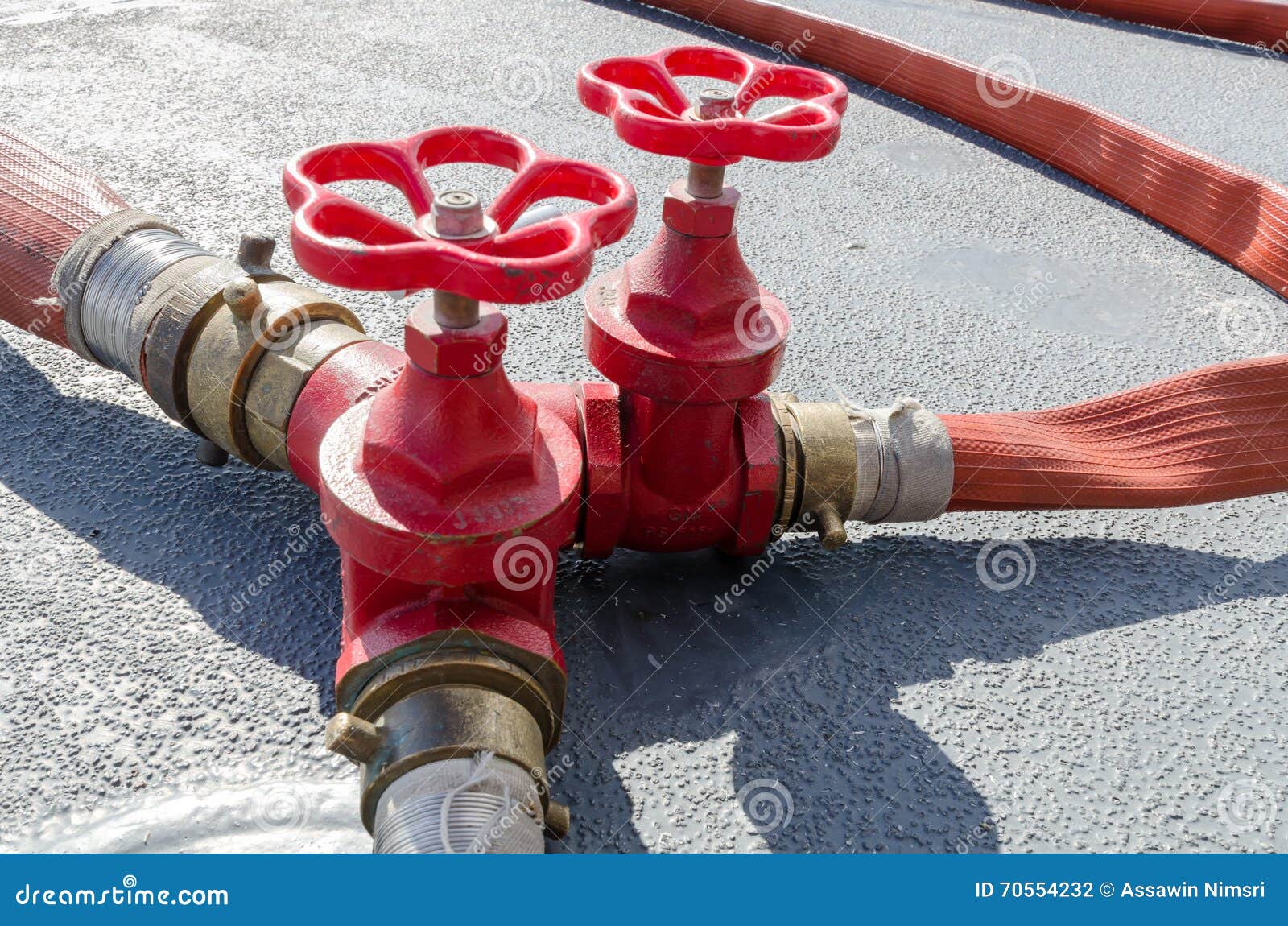 Three red water valves stock photo. Image of city, fireman - 70554232