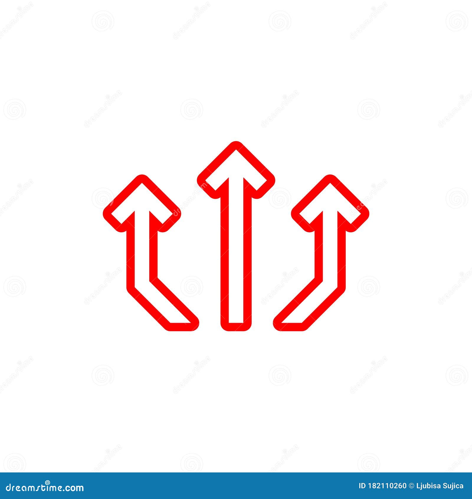 Three Red Way Direction Arrow Icon Isolated on White Background. Triple ... Three Red Way Direction Arrow Icon Isolated on White Background. Triple ...