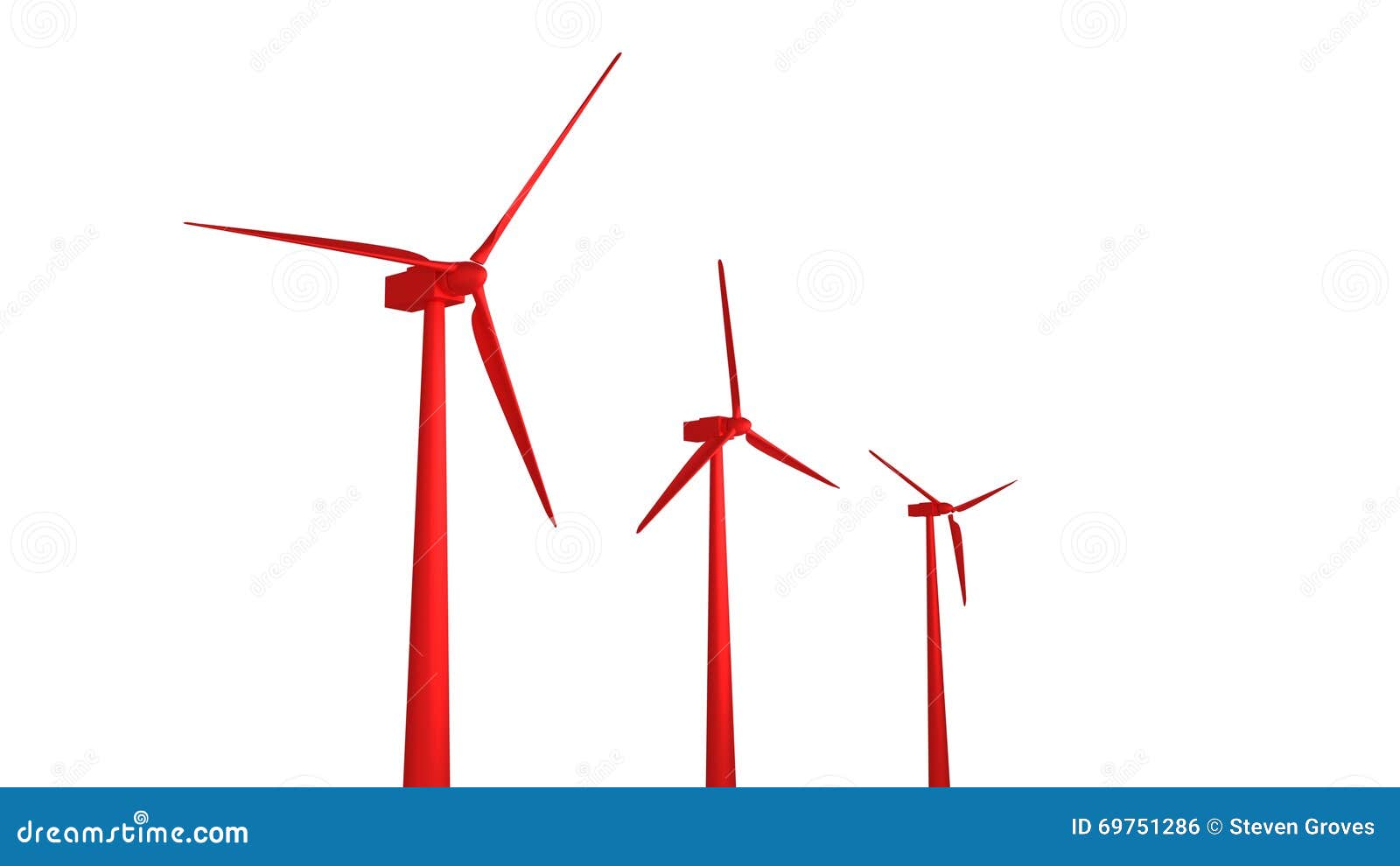 Three red wind turbines stock illustration. Illustration of energy ...