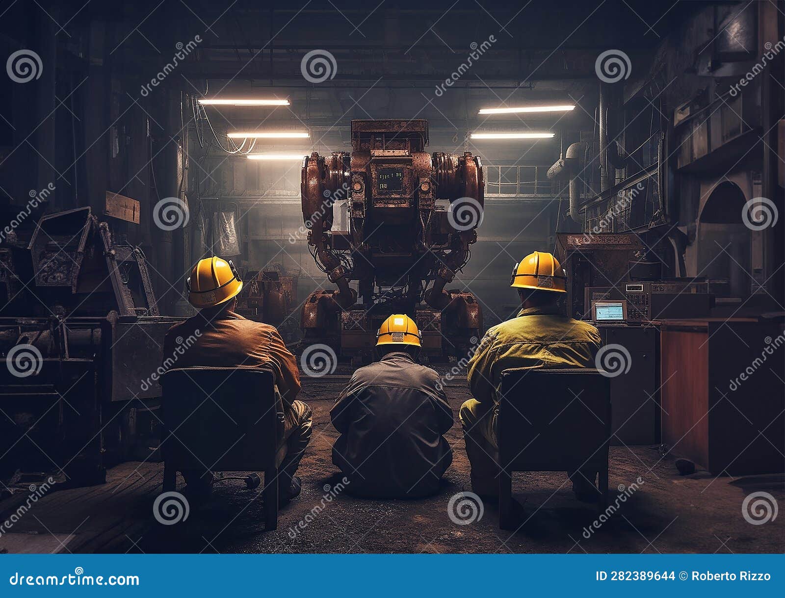 Three Relaxed Operators Watching Robot Working in an Industrial ...