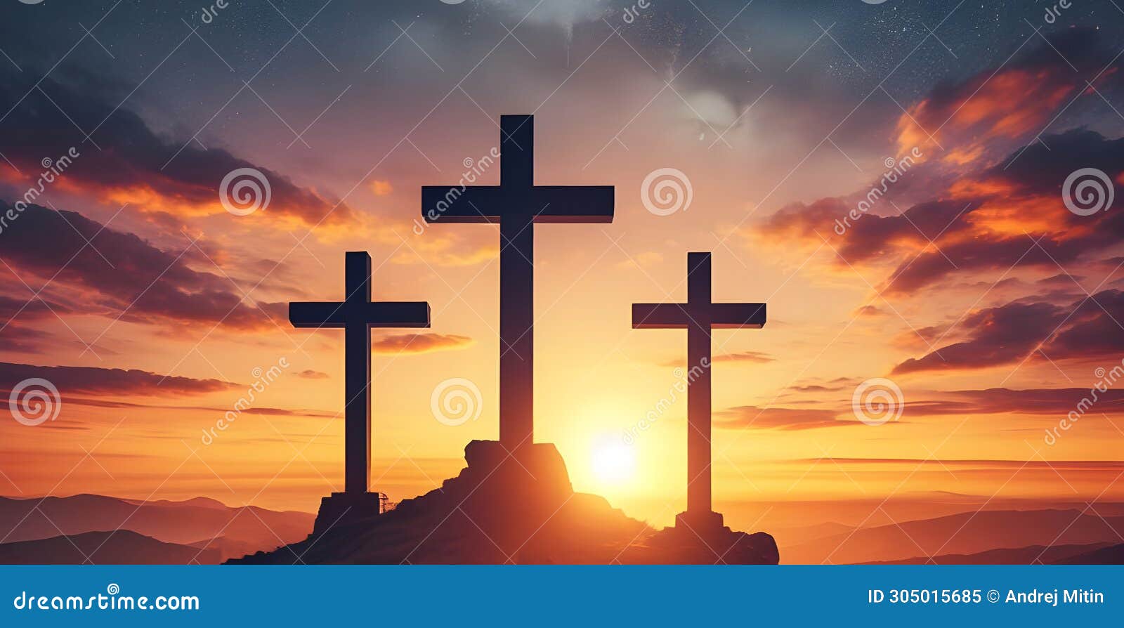 Three Religious Crosses During Abstract Sunset On Jerusalem Hill ...