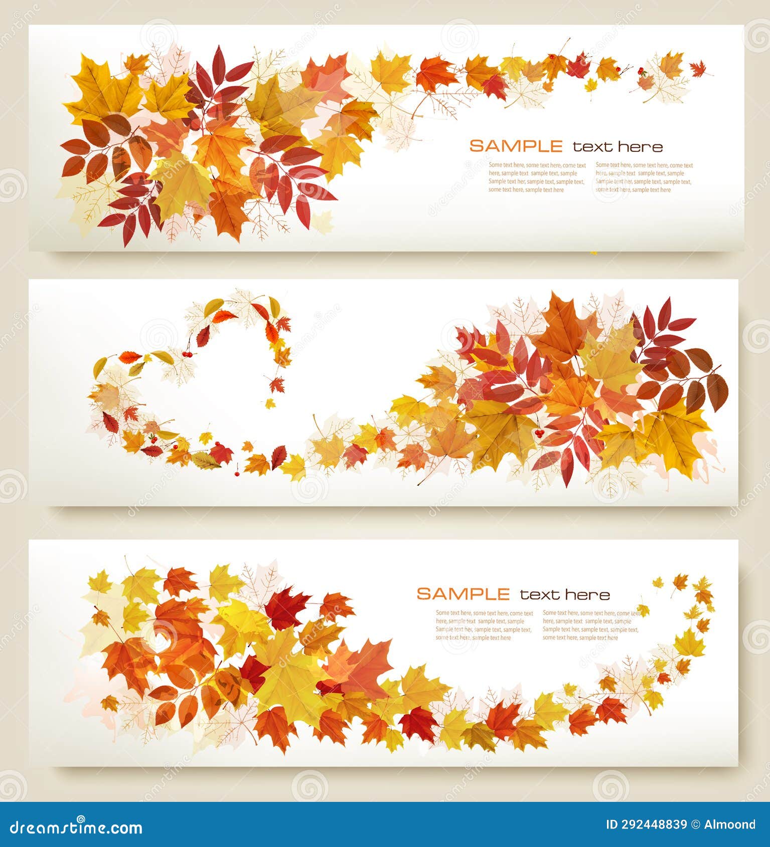 Three Retro Abstract Autumn Banners with Colorful Leaves and Berries ...