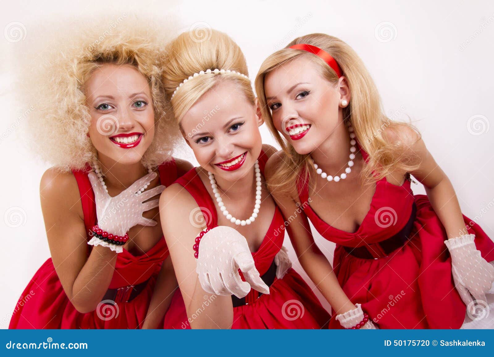 Three retro girls. stock photo. Image of happiness, caucasian - 50175720