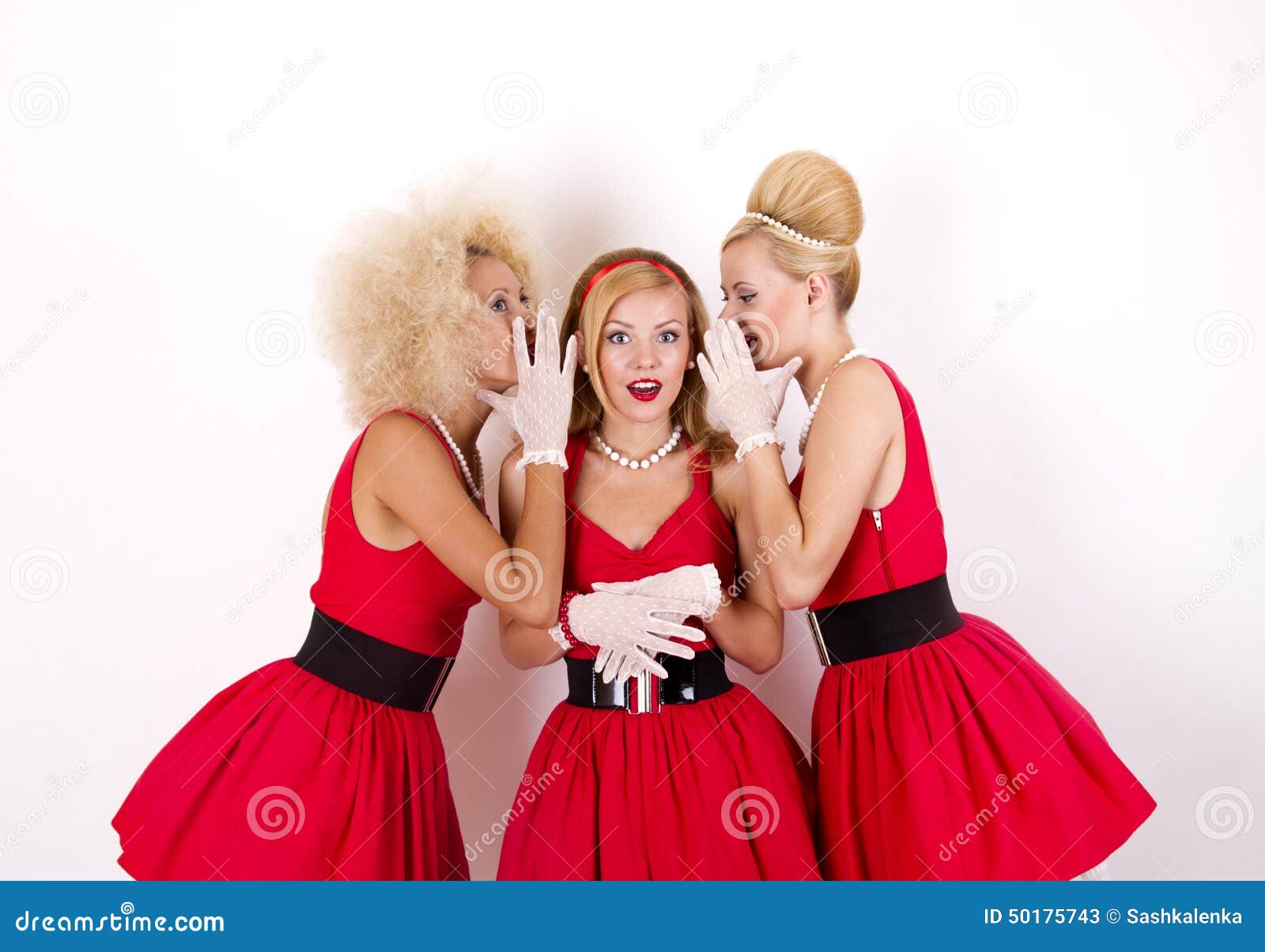 Three retro girls. stock image. Image of blond, face - 50175743