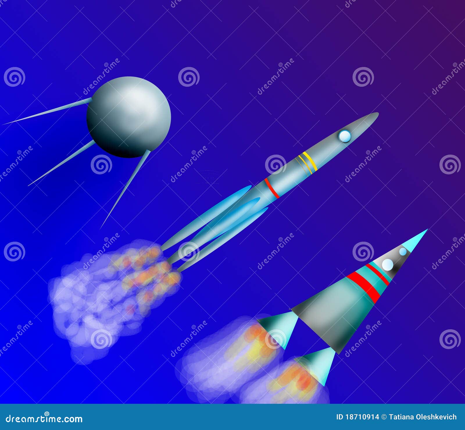 Three Retro Rockets Take Off Stock Illustration - Illustration of ...