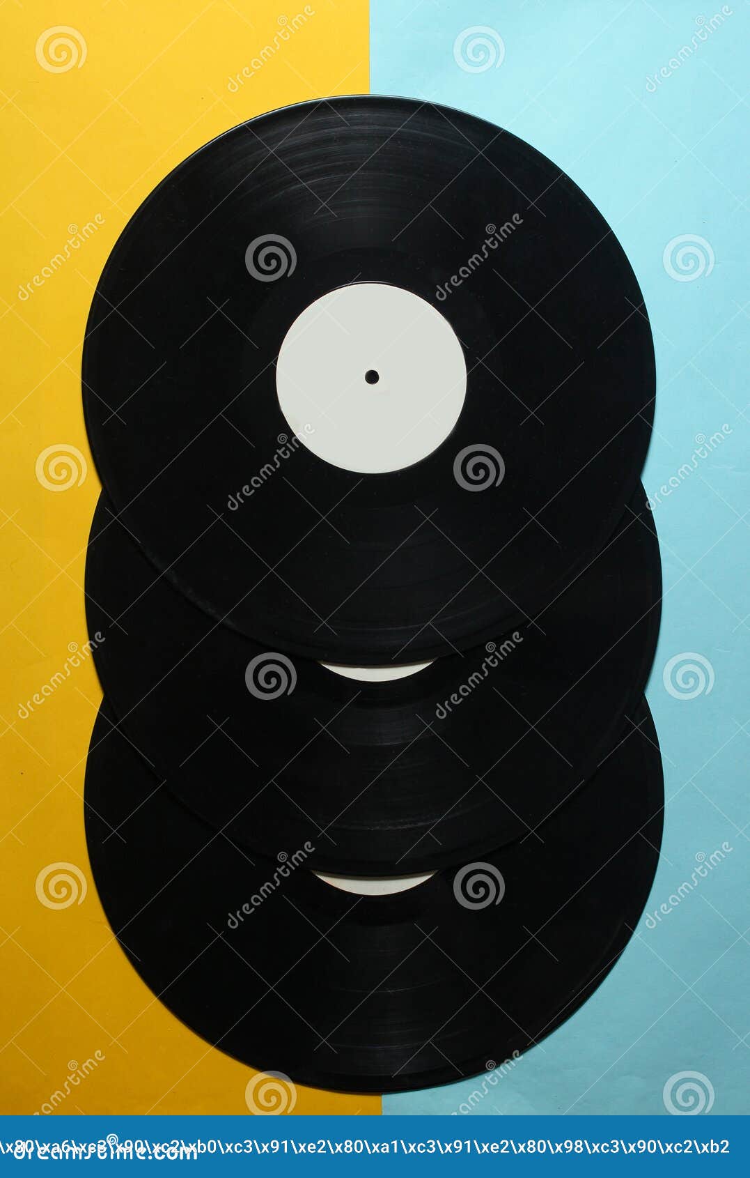 Three Retro Vinyl Records on a Colored Pastel Background. Top View ...