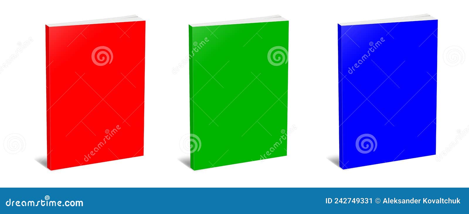 Three RGB Paperback Books Blank Template Red, Green and Blue for ...