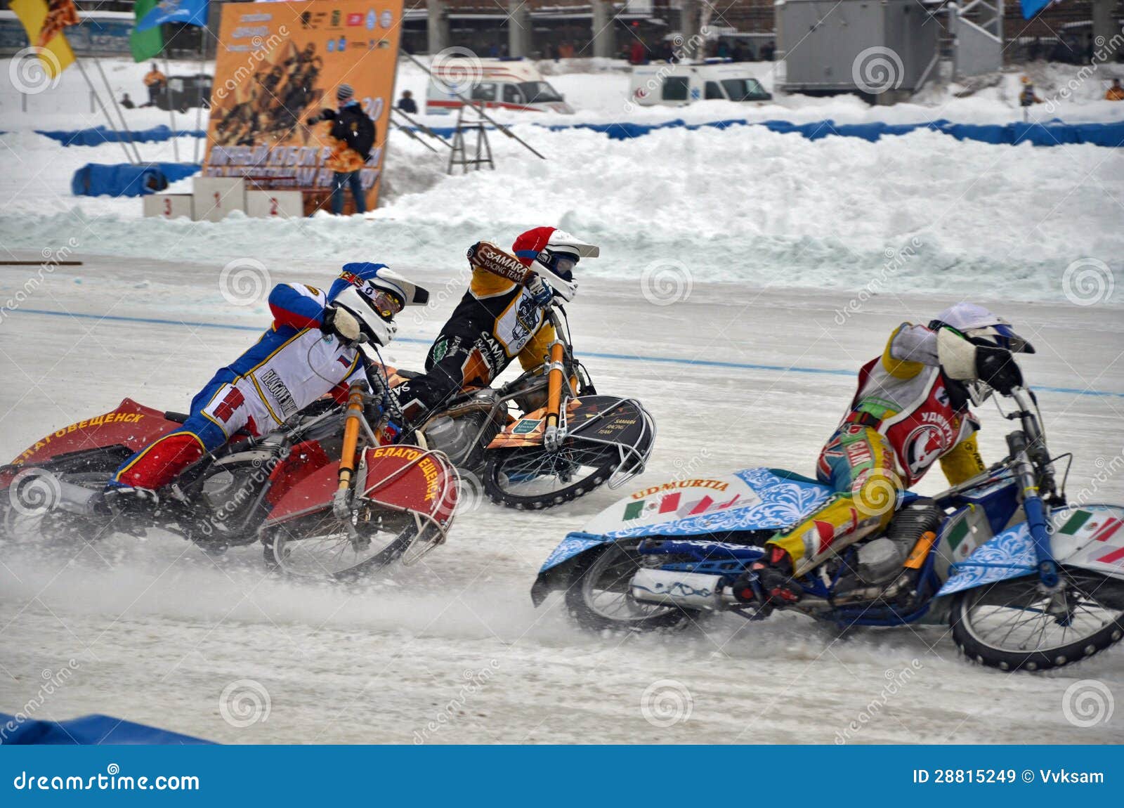 Three Riders Ice Speedway Compete On Corner Entry Editorial Photo ...