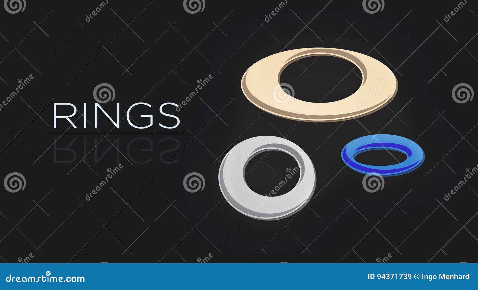 Three Rings in Gold Silver and Blue Logo Wedding Illustration Stock ...