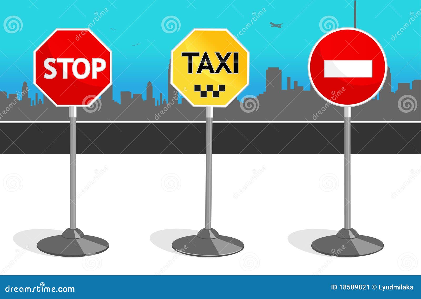 Three road signs stock vector. Illustration of city, checkers - 18589821