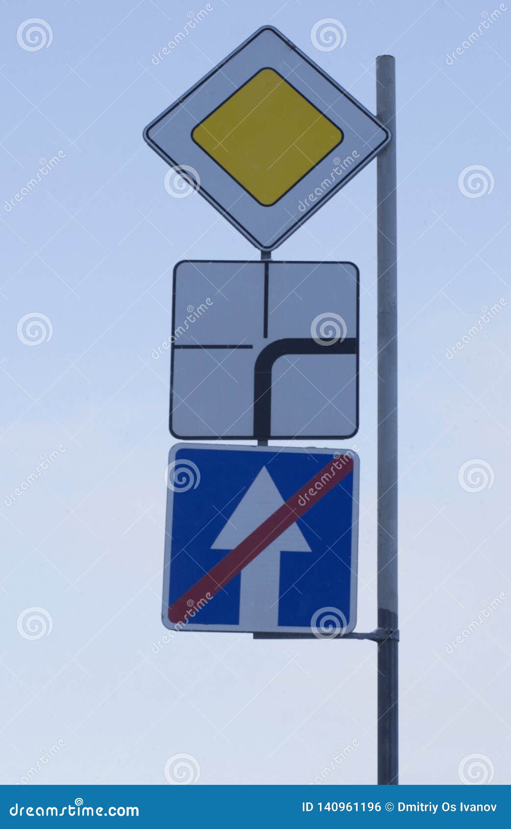Three Road Signs Give Way And Direction Indicators On A Pole Stock ...