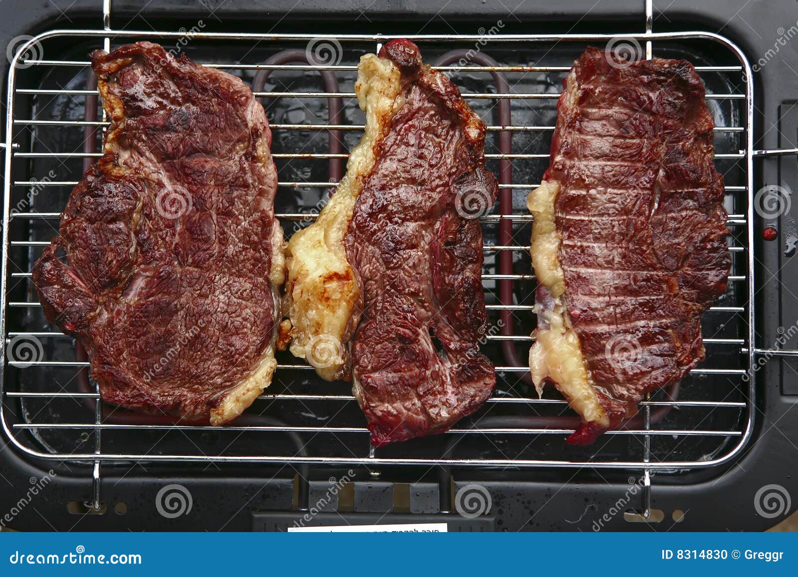 Three Roast Steak on Electrical Brazier Stock Photo - Image of metal ...