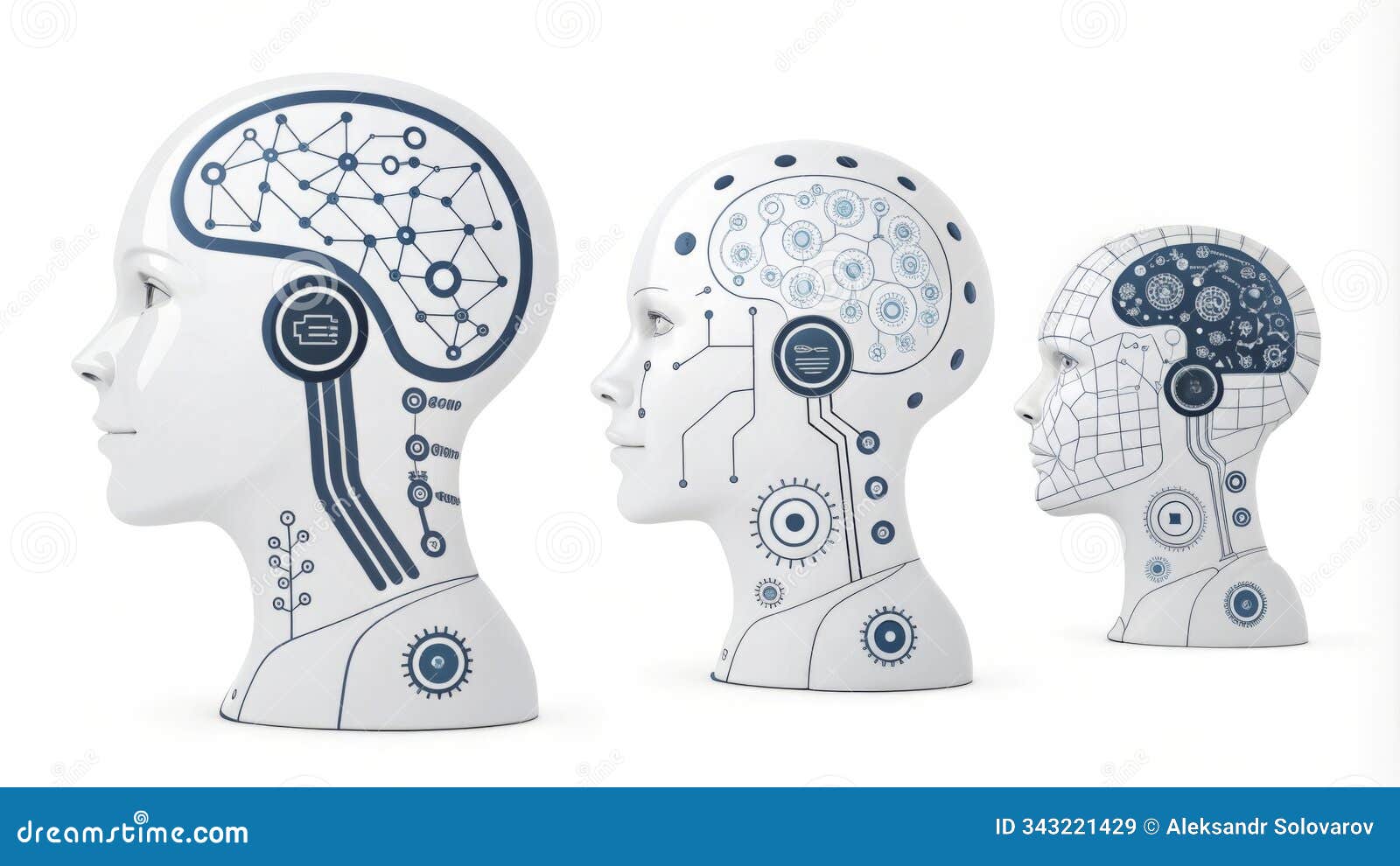 Three Robot Heads Showing Different Levels of Complexity, Representing ...