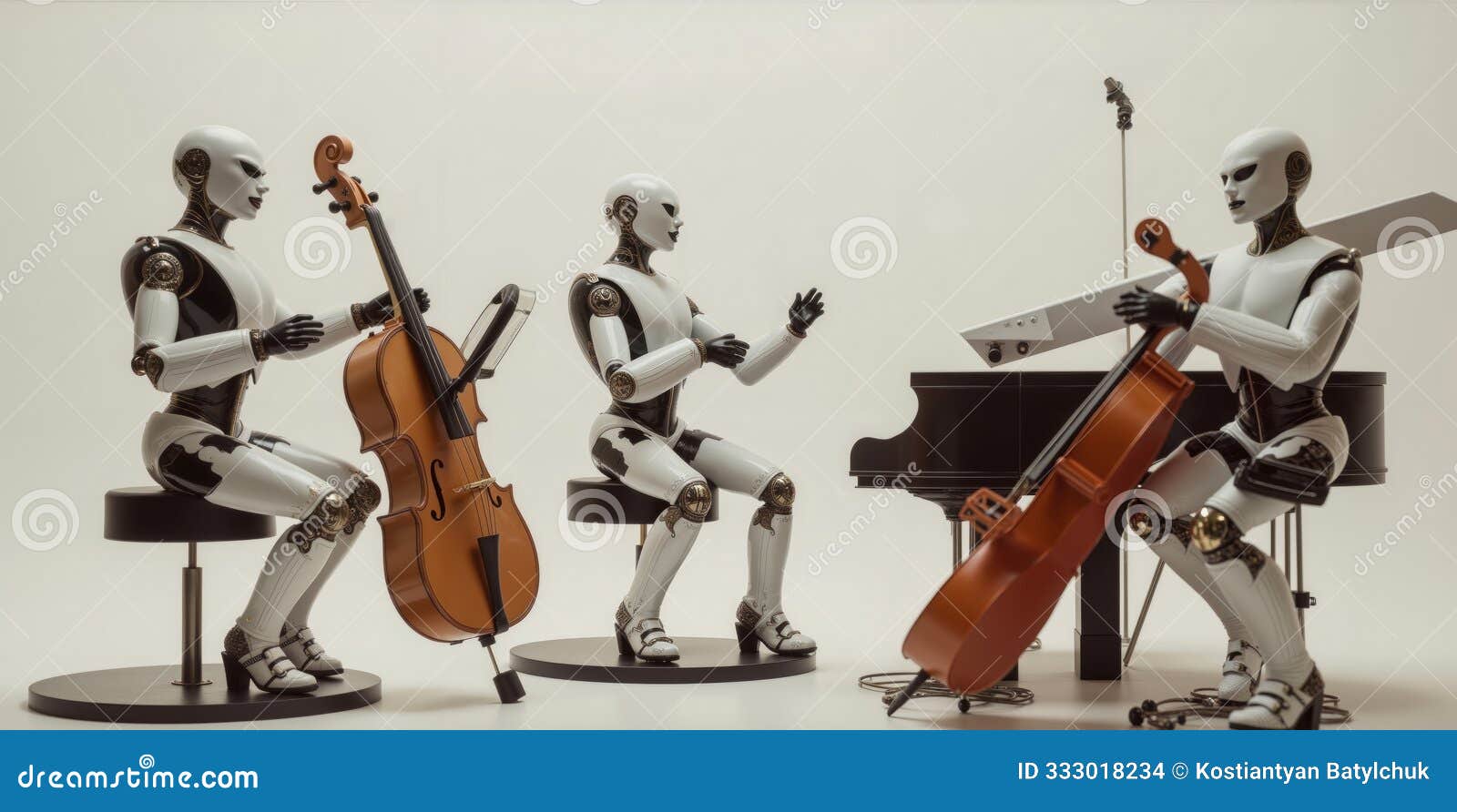 A Group of Robots Playing Instruments on a Stage Stock Illustration ...