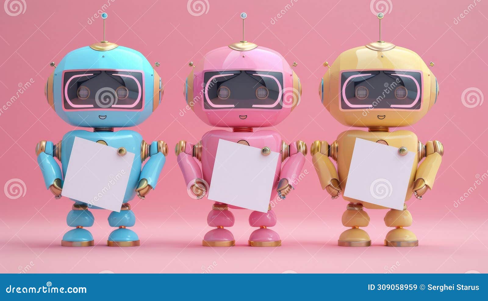Three Robots Holding a Blank Piece of Paper in Front of Them, AI Stock ...