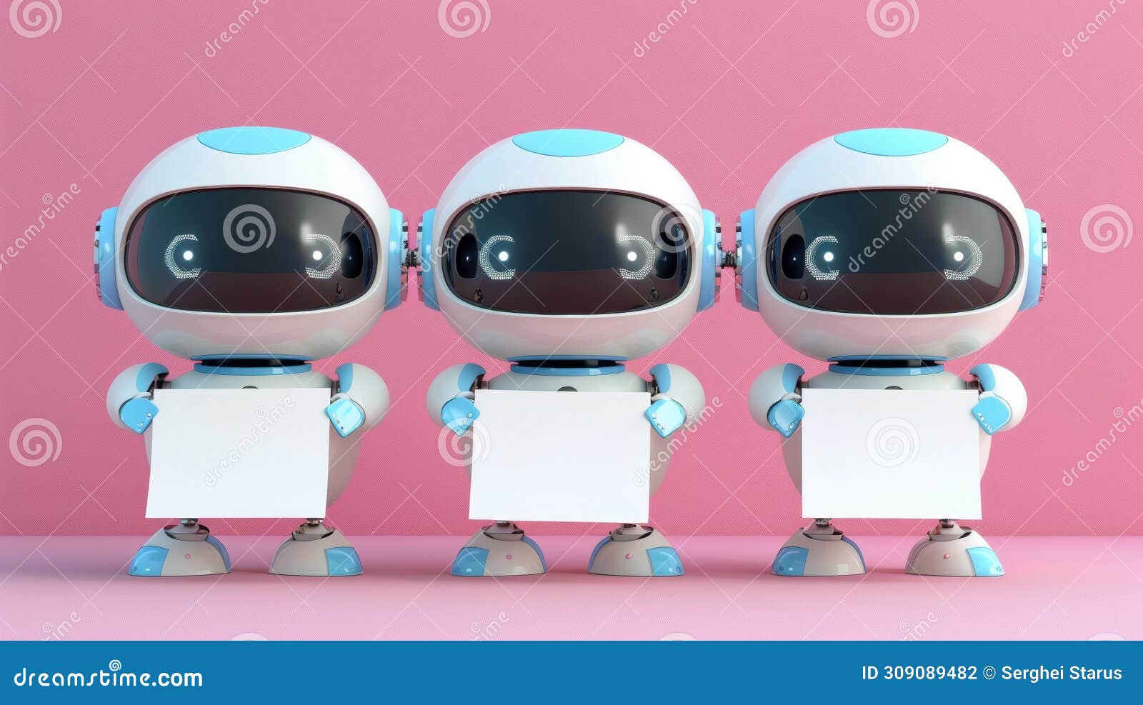 Three Robots Holding a Blank Piece of Paper in Front of Them, AI Stock ...